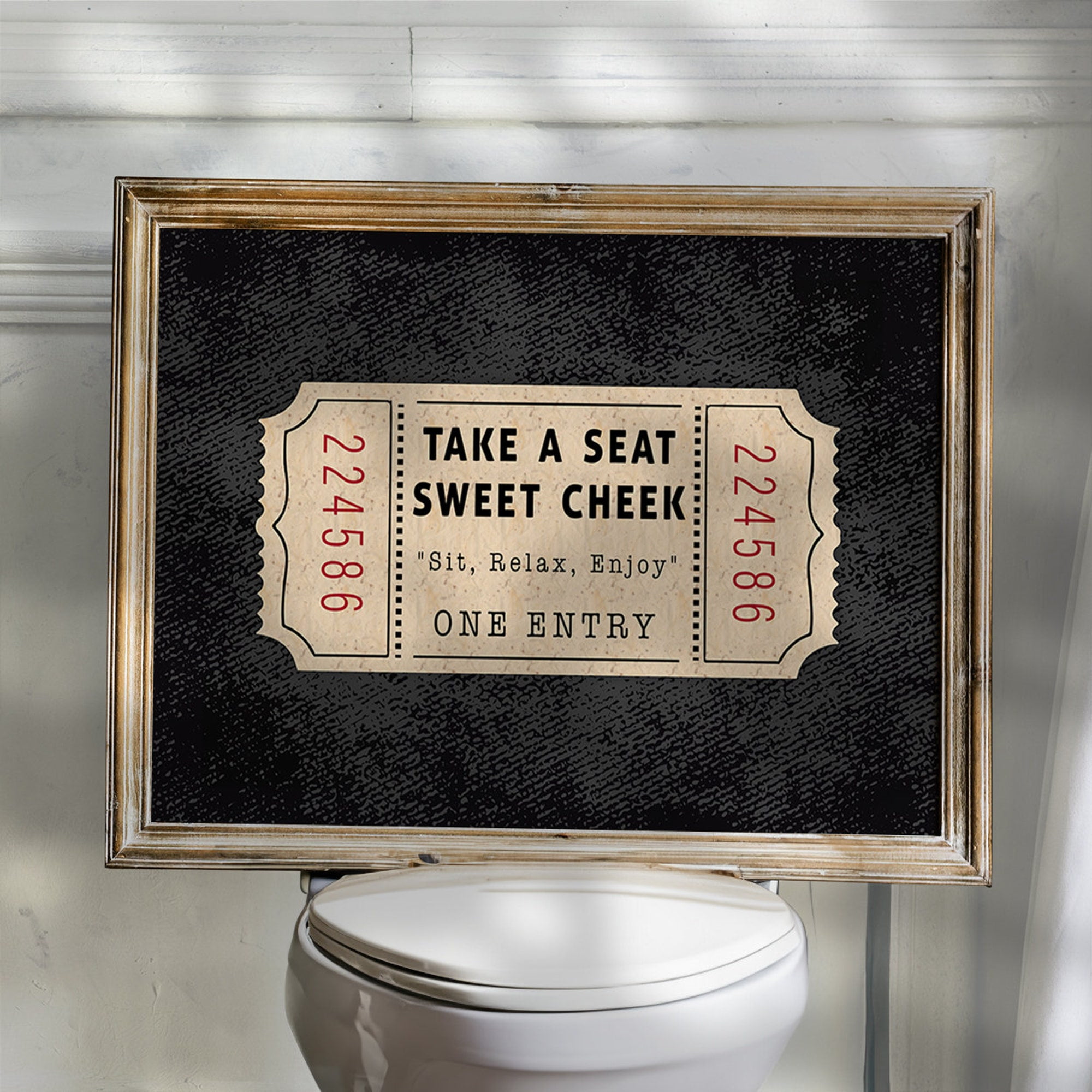 Toilet Prints Vintage Prank Wall Art Take A Seat Sweet Cheek Ticket ...