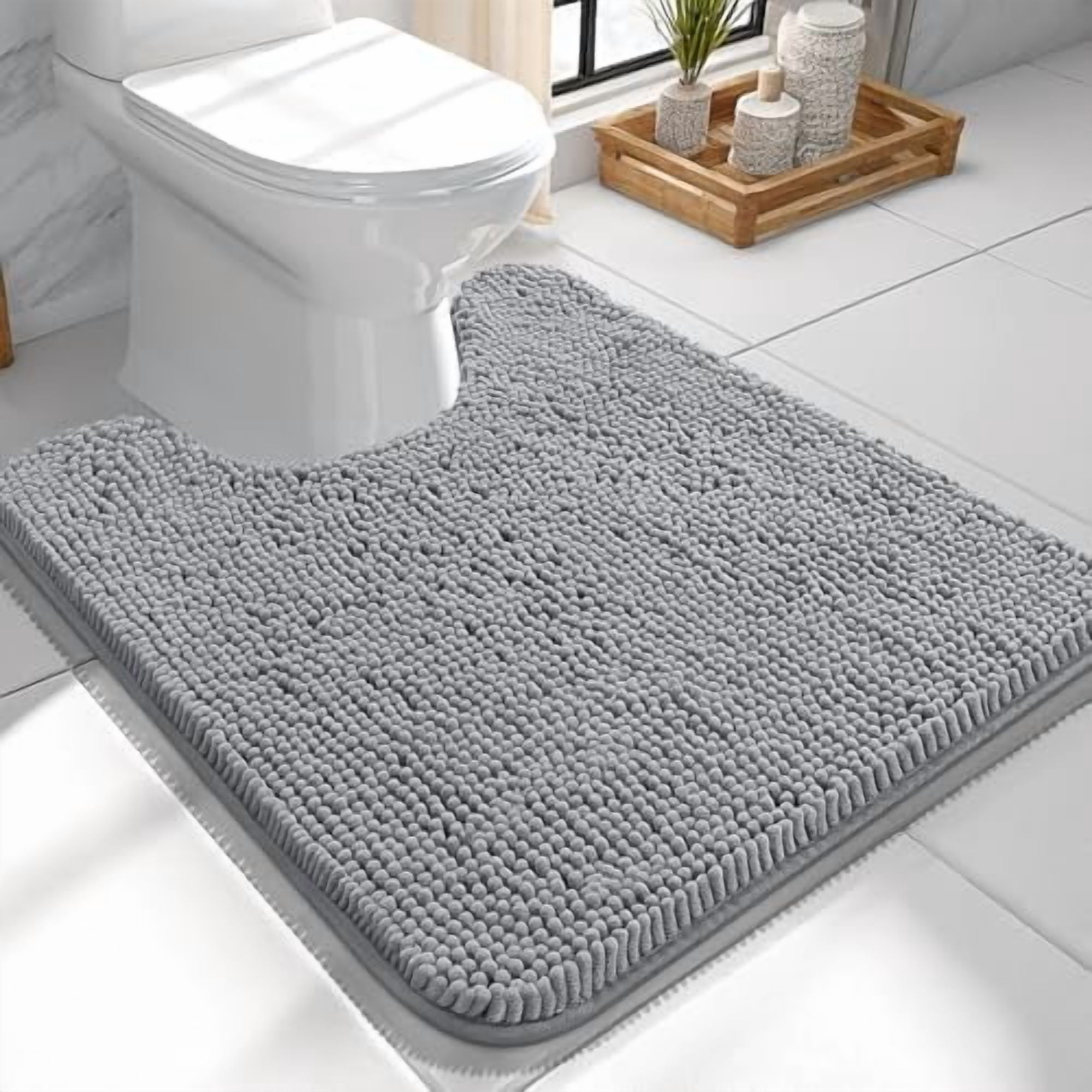 Toilet Rugs U-Shaped 24x24, Extra Soft Absorbent Chenille Contour ...