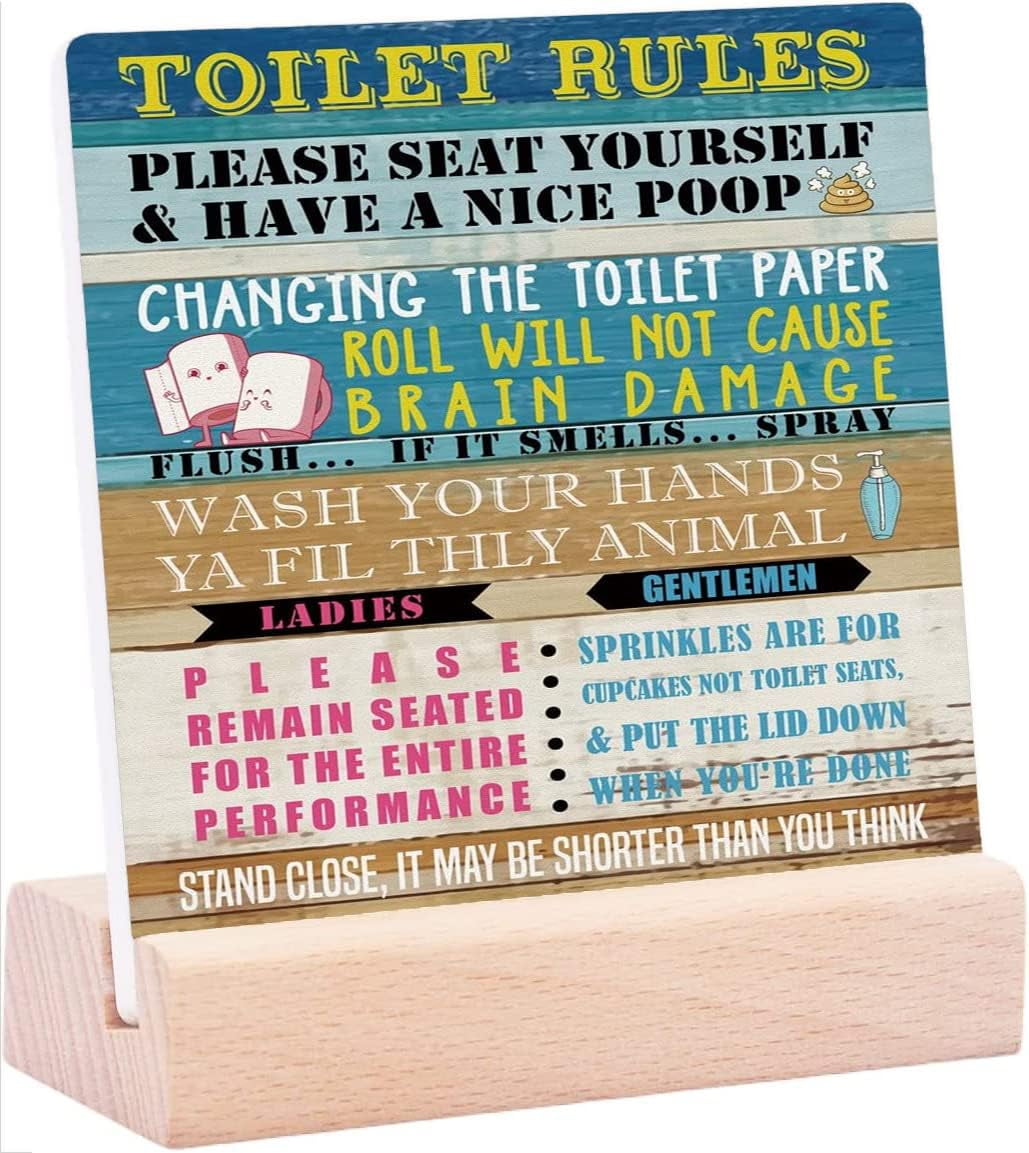 Toilet Rule Ceramic Table Plaque with Wooden Stand Desk Decorations ...