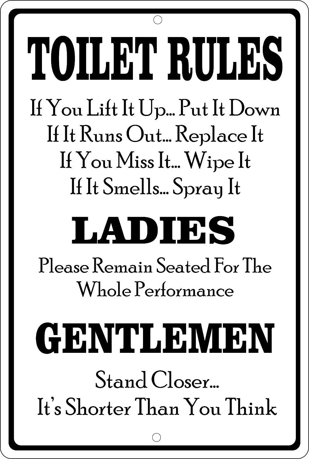 Toilet Rules Funny Bathroom Aluminum Metal Sign Metal Wall Door 8" x 12 ...