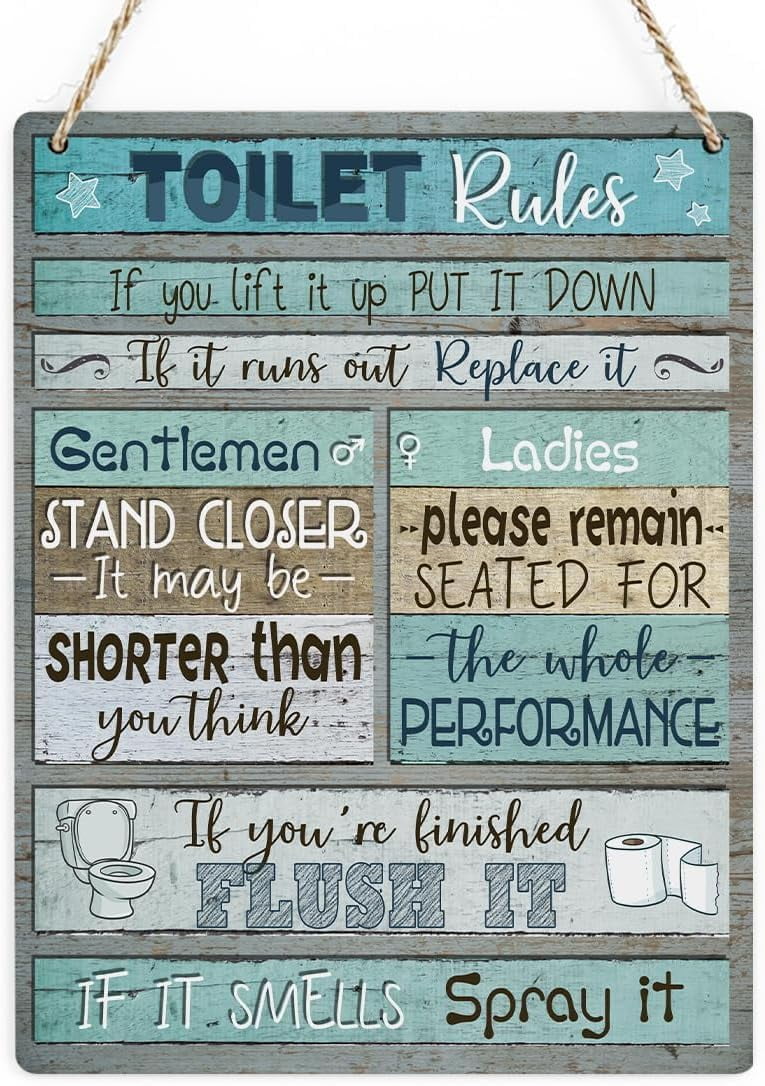 Toilet Rules Rustic Wood Sign Bathroom Signs Vintage Wall Hanging Decor ...