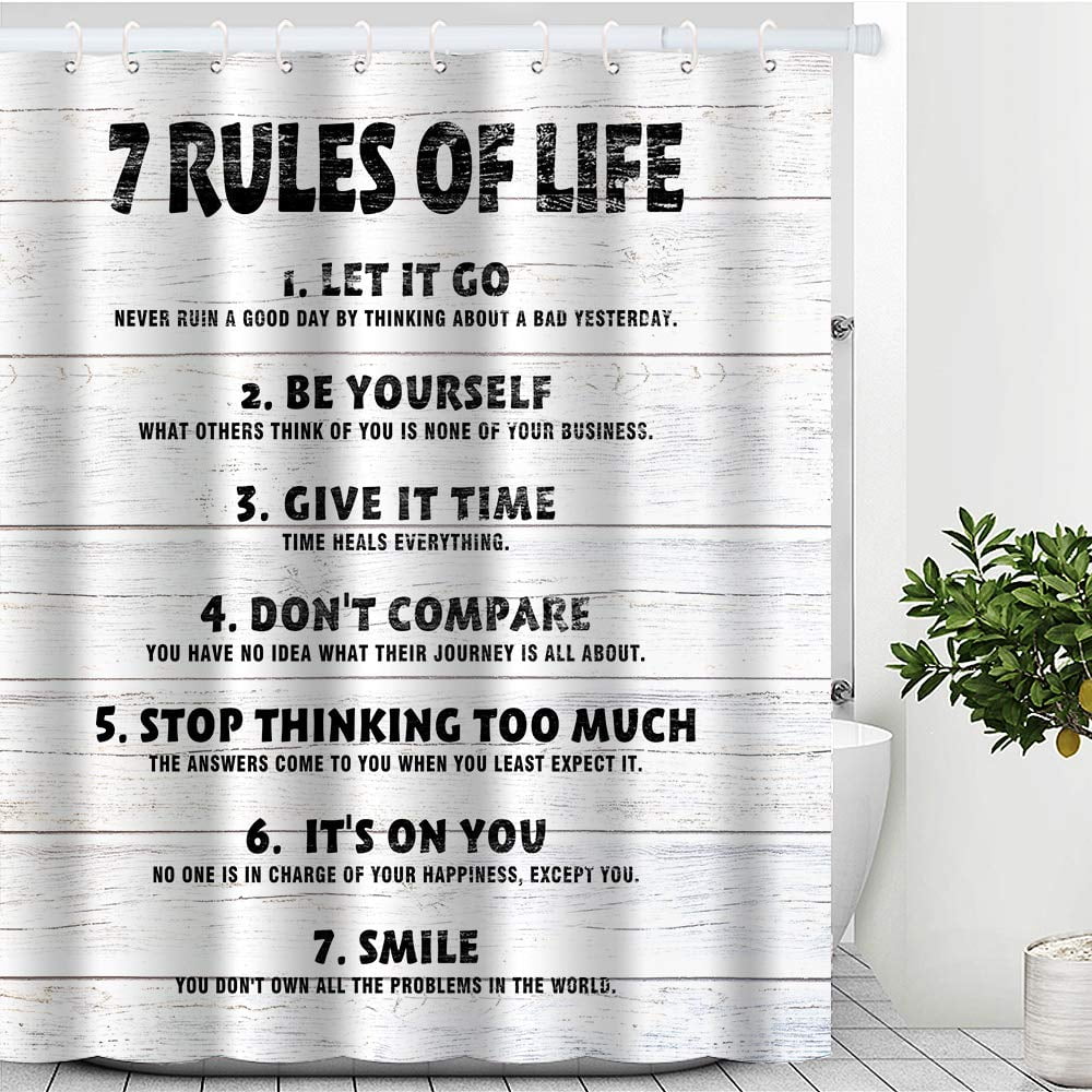 Toilet Rules Shower Curtain|Please Seat Yourself Quote|Vintage Wood ...
