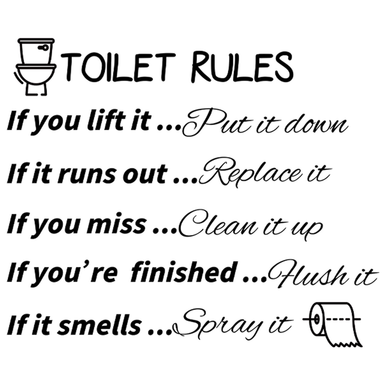 Toilet Rules Sign Bathroom Decals Removable Wall Quotes PVC Sticker ...