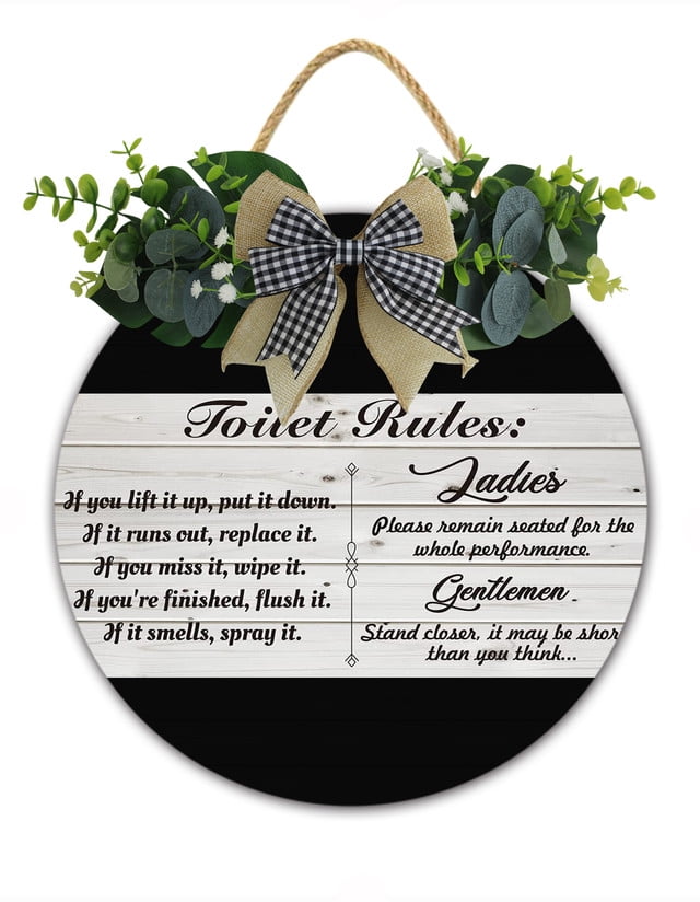 Toilet Rules Sign Toilet Wooden Hanging Sign Plaque Retro Wall Art ...