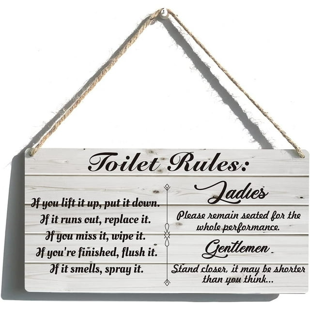 Toilet Rules Sign Toilet Wooden Hanging Sign Plaque Retro Wall Art ...