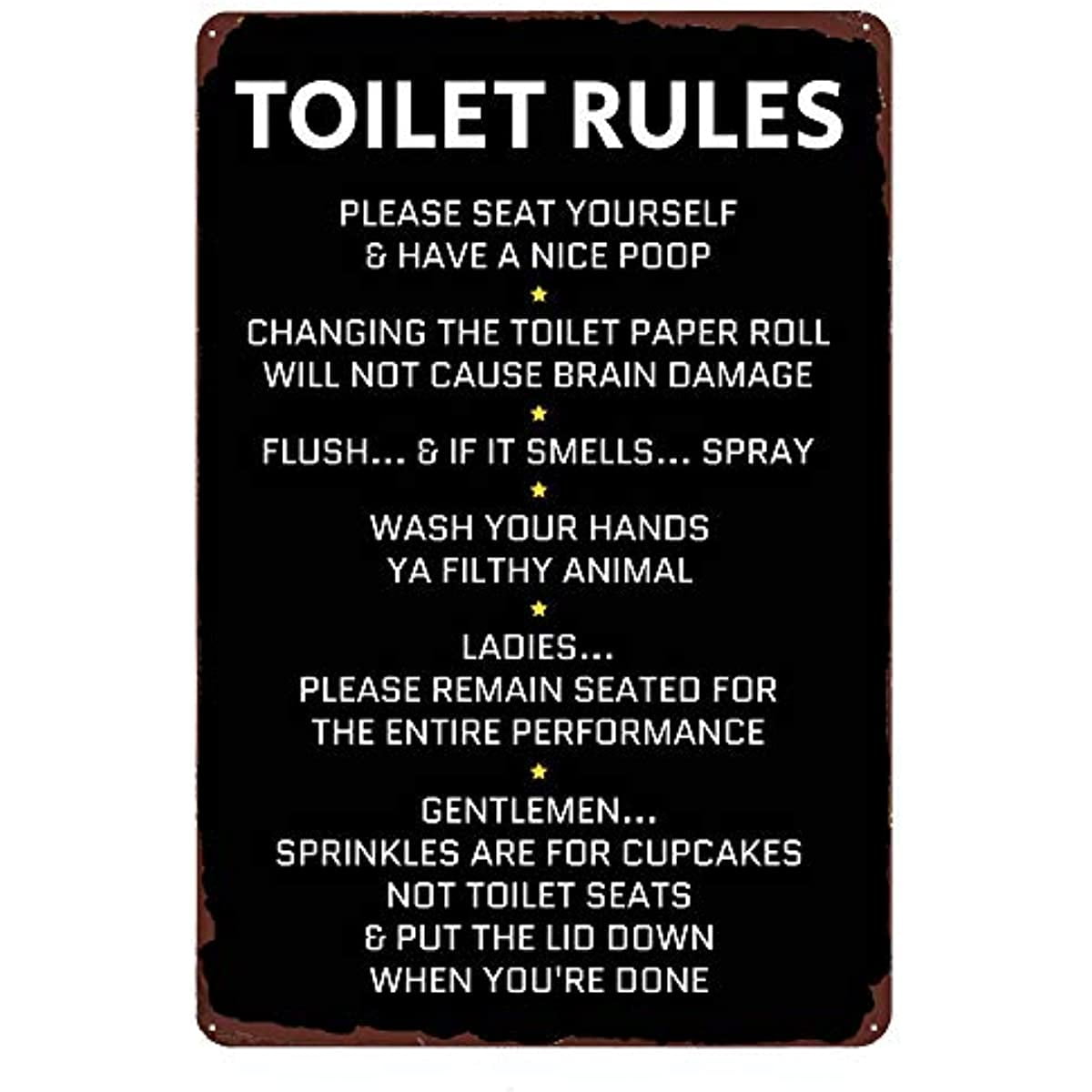 Toilet Rules Vintage Metal Aluminum Sign Funny Bathroom Decor-Nice Poop ...