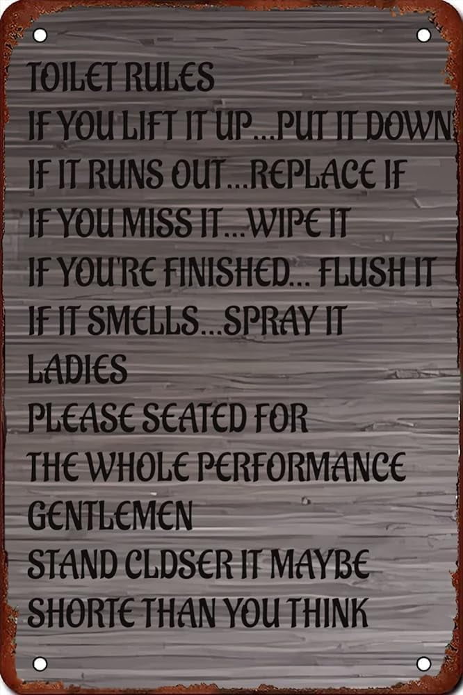 Toilet Rules Vintage Metal Aluminum Tin Sign Door Signs Exterior Home ...