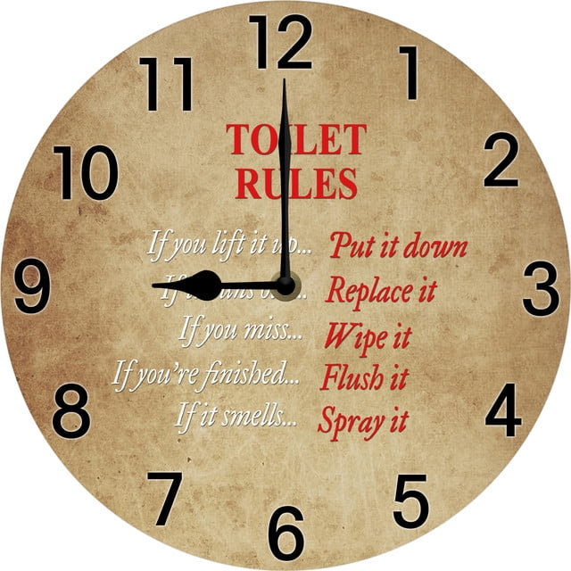Toilet Rules Wall Clock for Bathroom Decor Funny Novelty Gag Poop Clock ...