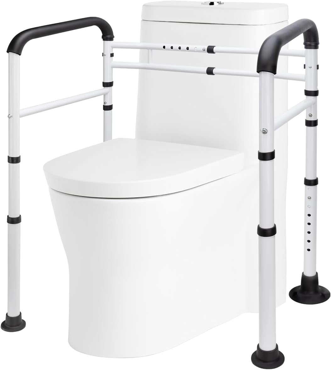 Toilet Safety Rails for Seniors (350 LB) Adjustable Toilet Safety Frame with Arms Foldable ...