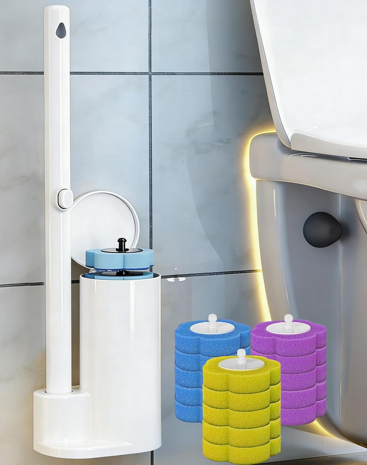 Toilet Scrubber Kit with Self-Cleaning Disposable Pads, Disposable ...