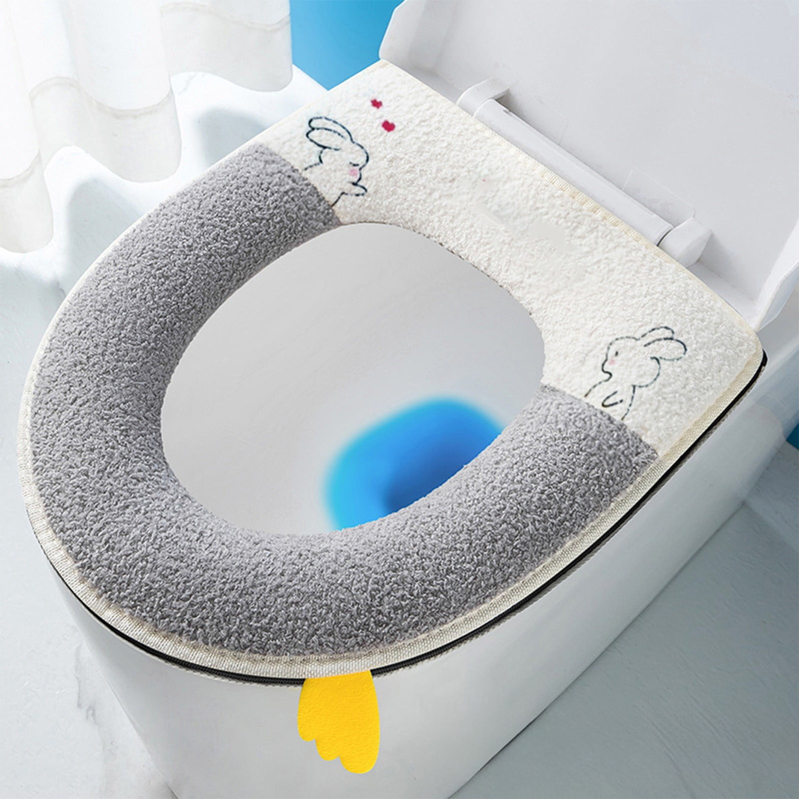 Toilet Seat Cover with Rabbit Design and Zipper – Warm Polyester Fabric ...