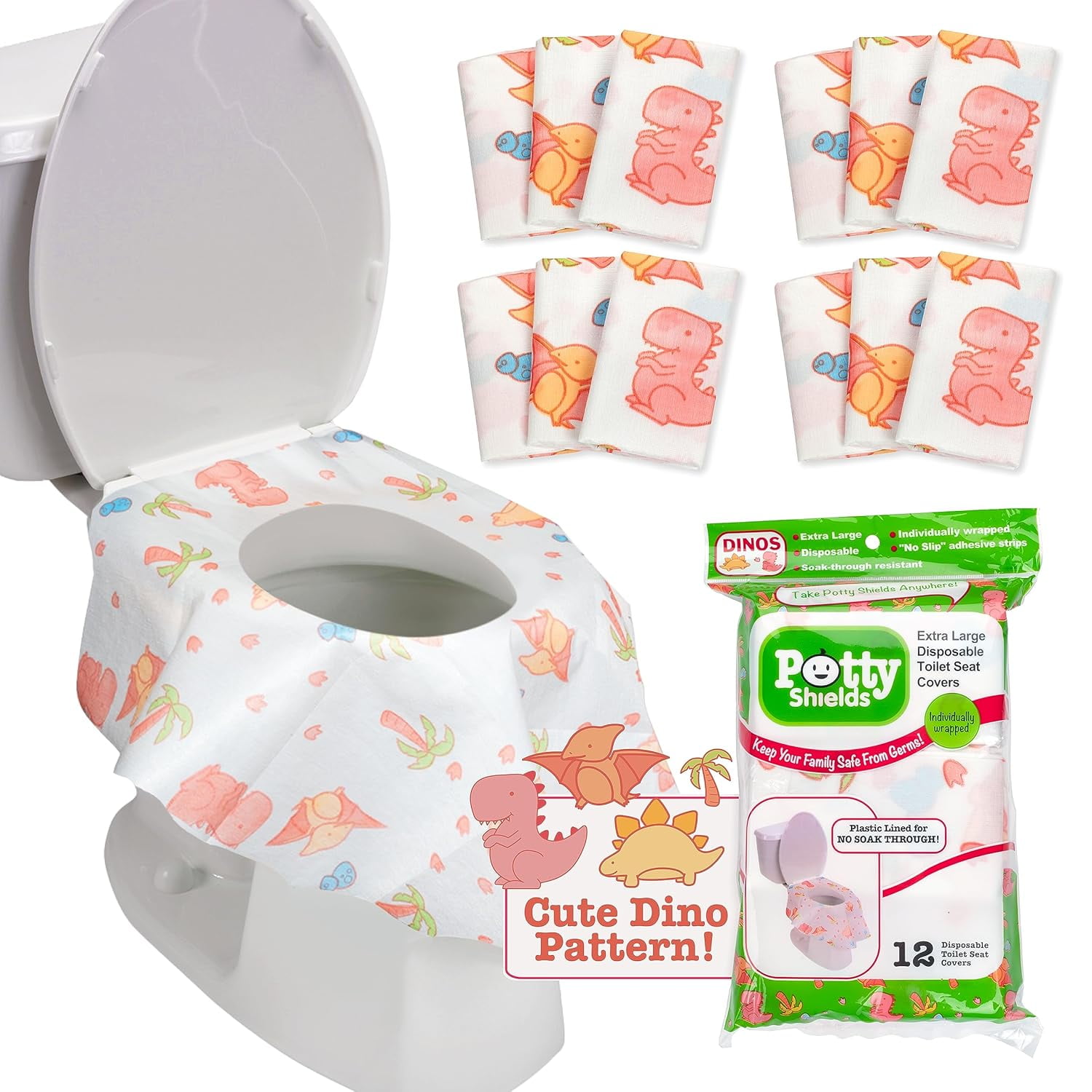 Toilet Seat Covers Disposable (12 pk, Dinosaurs) - XL Waterproof Toilet ...
