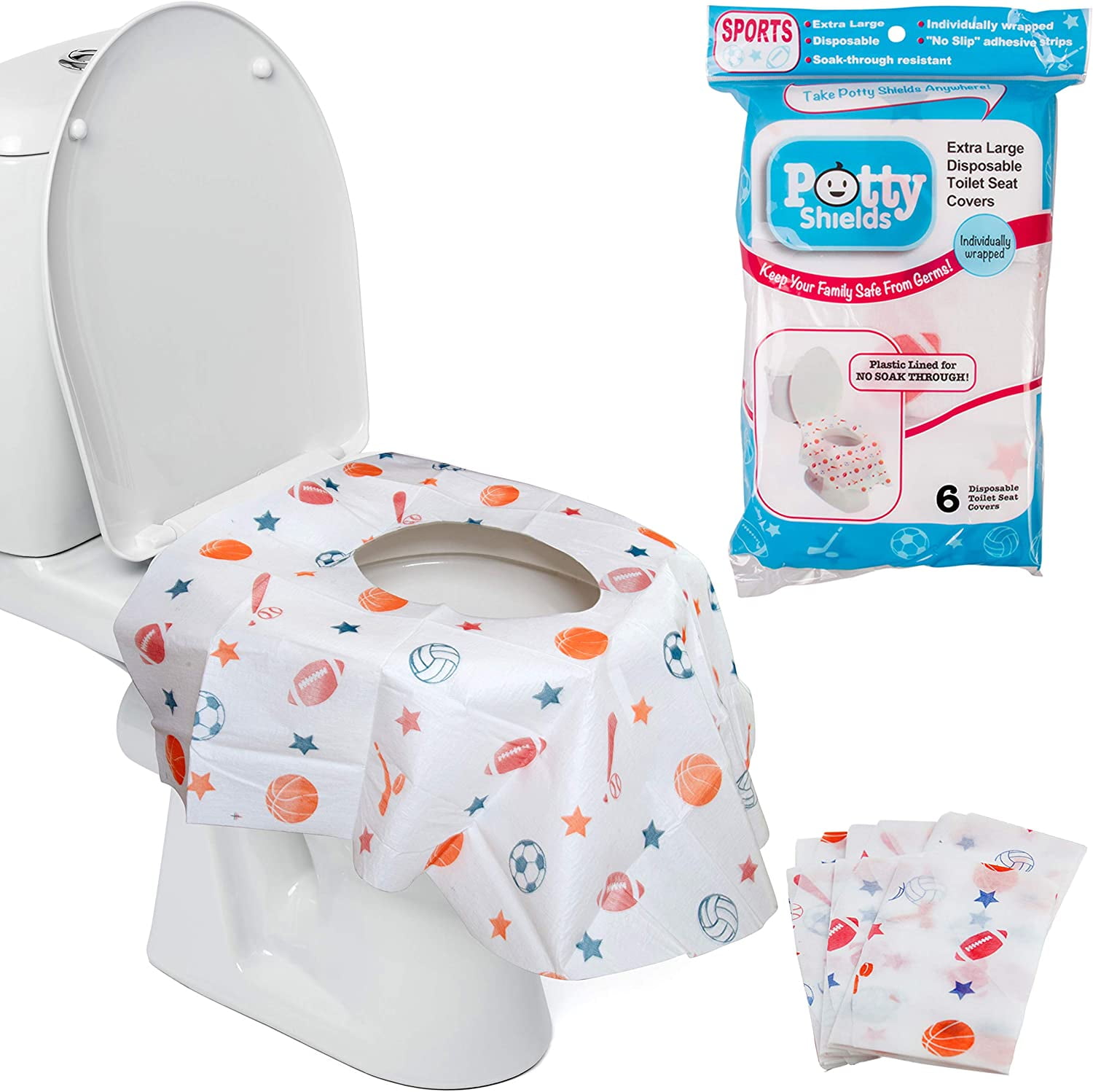 Potty Shields Disposable Toilet Seat Covers, XL Waterproof, Travel ...