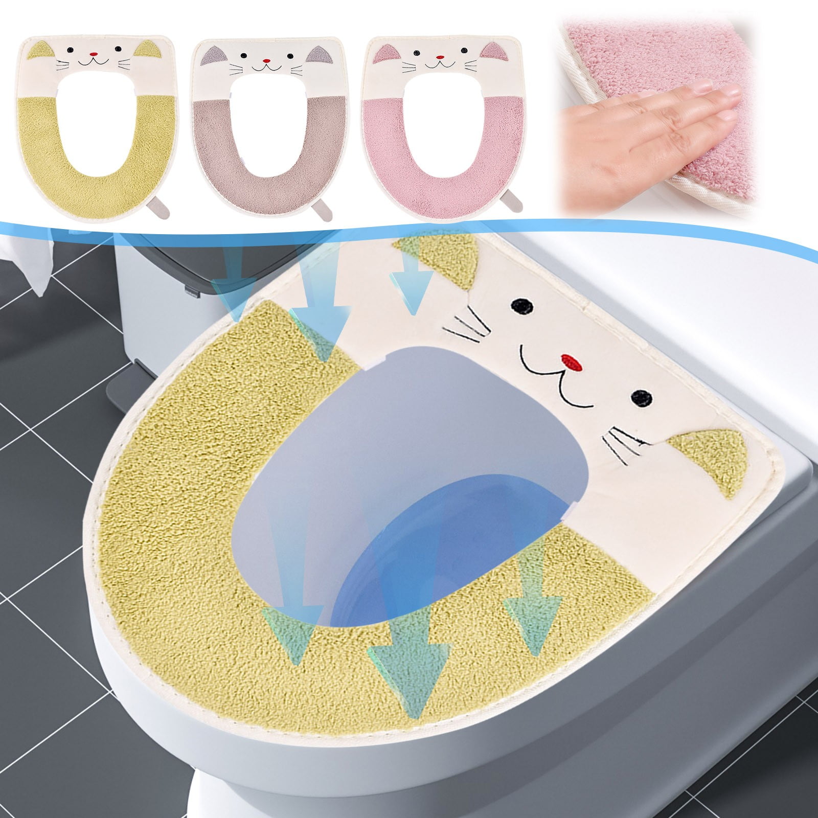 Toilet Seat Cushion with Adhesive Straps and Handle, Soft Non-slip ...