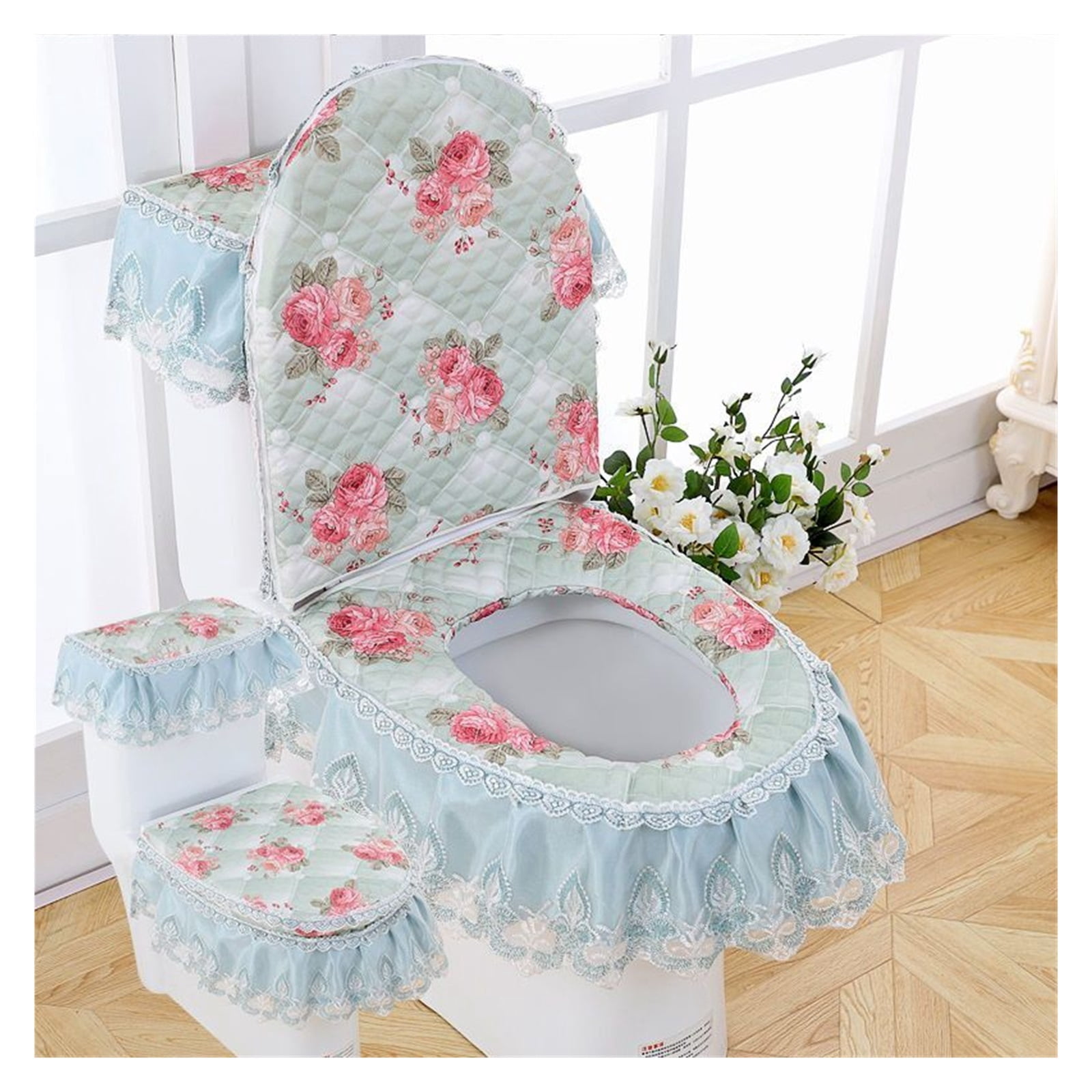 Toilet Seat Mat Water Tank Cloth Cover Three-piece Set Lace Toilet Mat ...