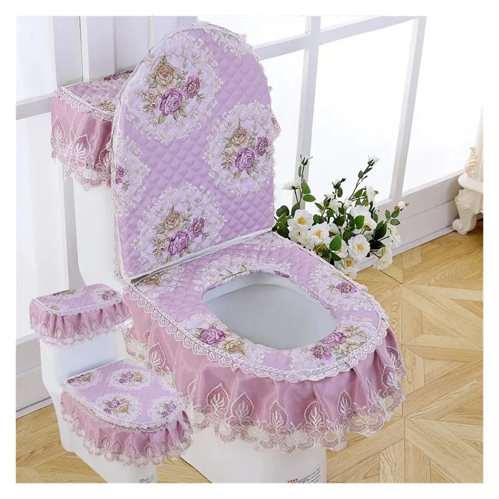 Toilet Seat Mat Water Tank Cloth Cover Three-piece Set Lace Toilet Mat ...