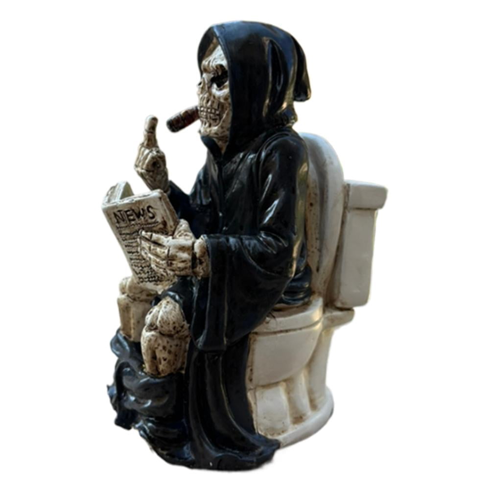 Toilet-Seated Grim Reaper Figurine - Spooky Gothic Skeleton Decor for ...