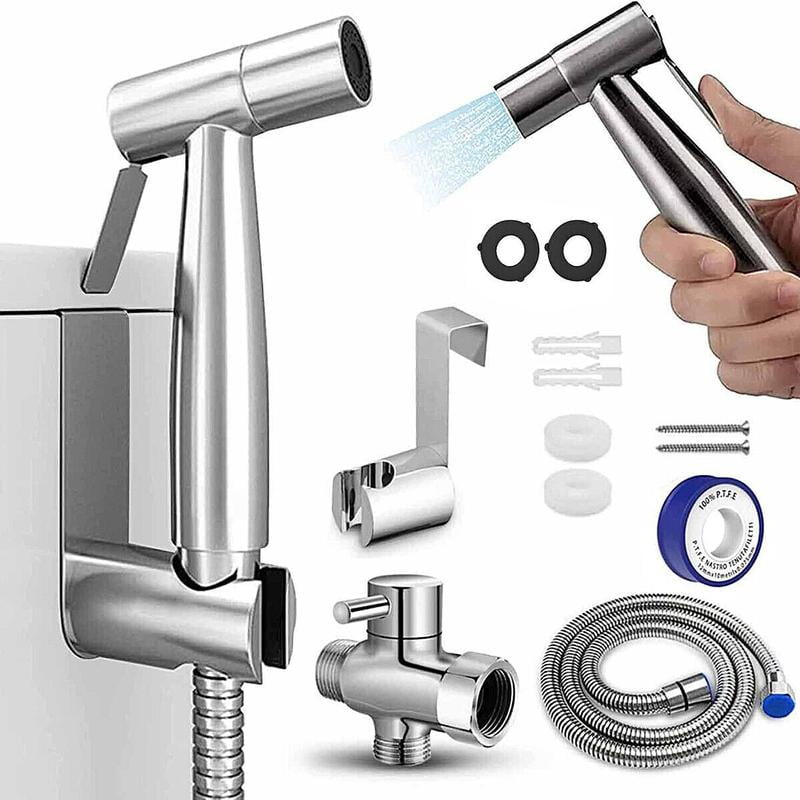 Toilet Adapter Hose Bidet Sprayer Stainless Steel Handheld Shower Head ...