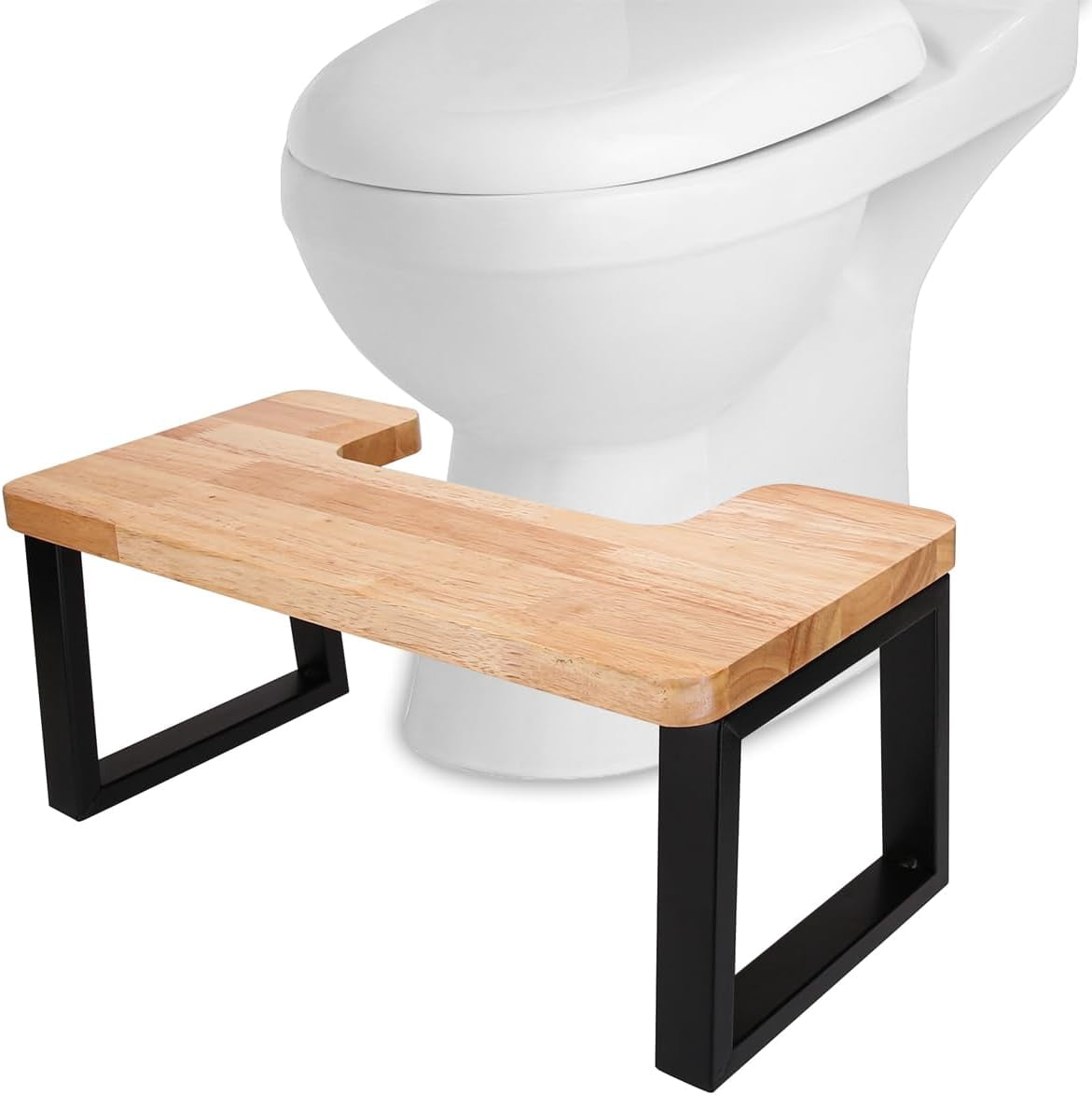 Toilet Stool for Adults with Rubber Non-Slip Mat, 7.25" Wood Poop Stool ...