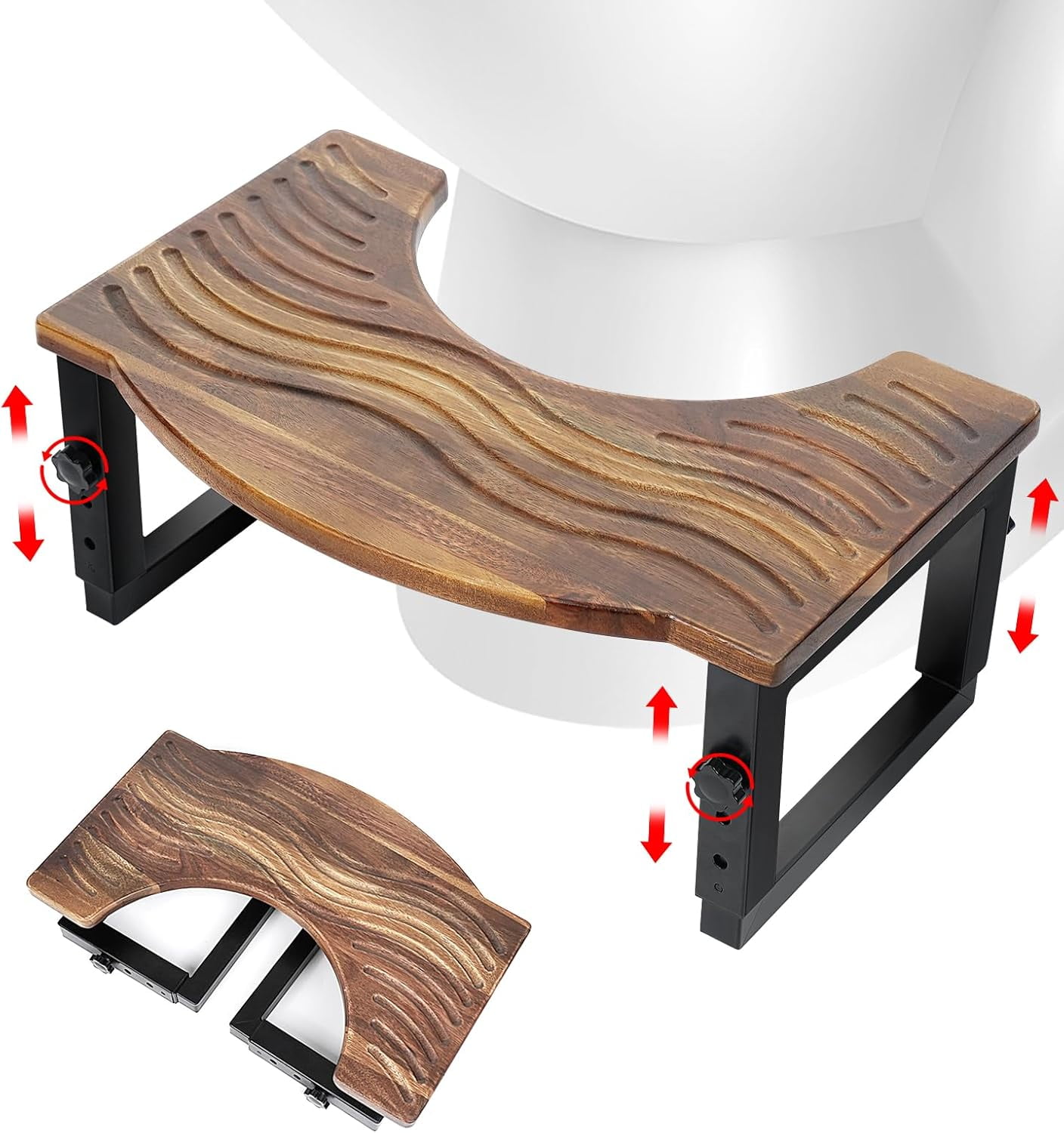 Toilet Stool Foldable,7,8,9 in Adjustable Height,Acacia Wood Poop Stool ...