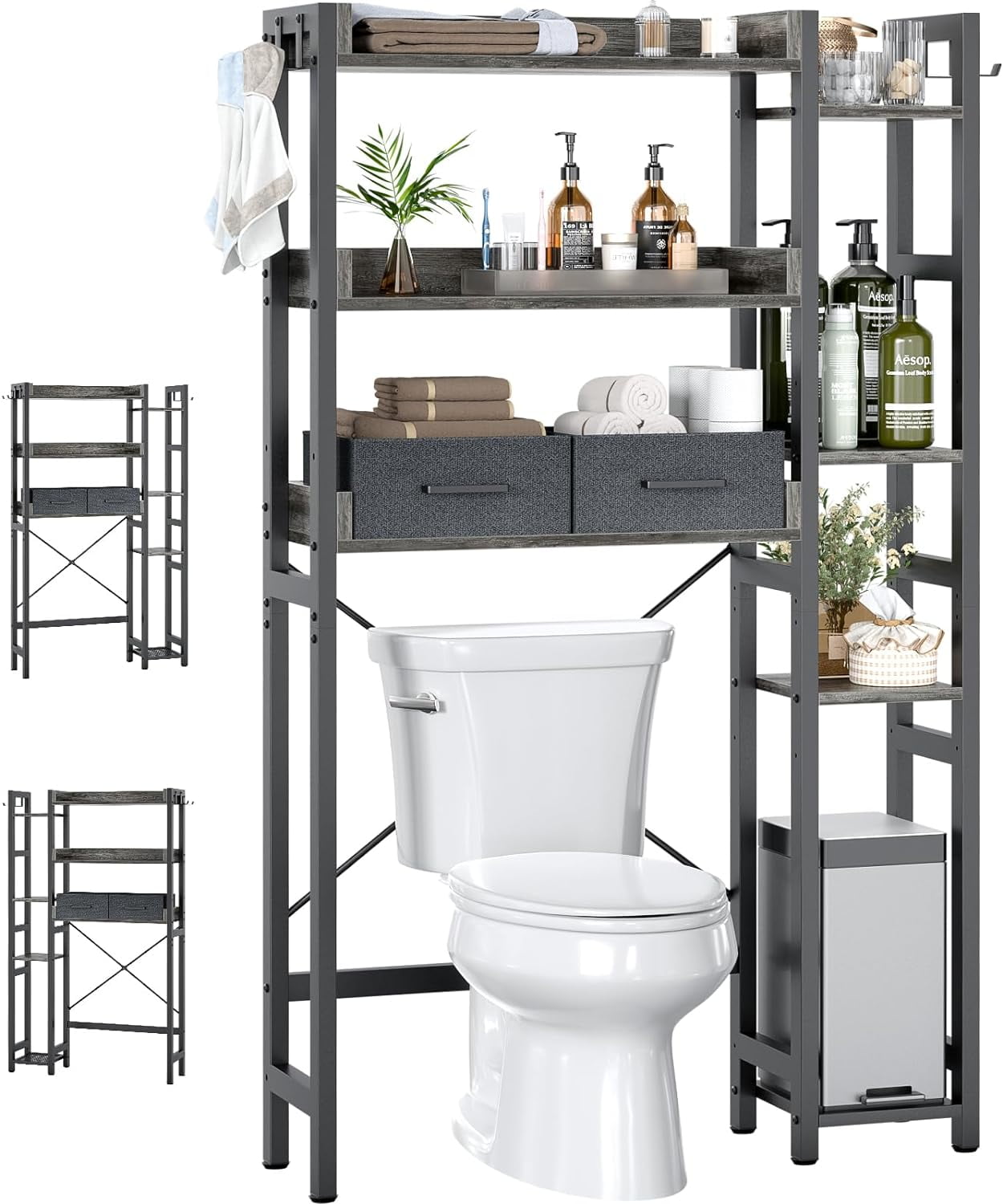 Over The Toilet Storage with 2 Drawers - 7 Tier Bathroom Organizer with ...