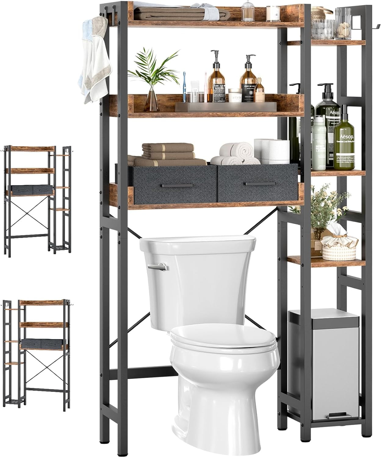 Over The Toilet Storage with 2 Drawers - 7 Tier Bathroom Organizer with ...