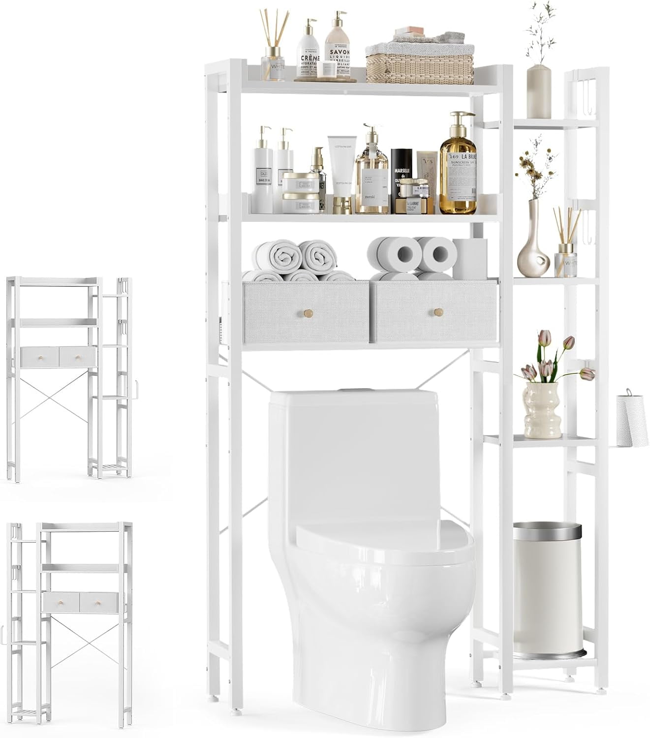 Over The Toilet Storage with 2 Drawers, 7 Tier Over Toilet Bathroom ...