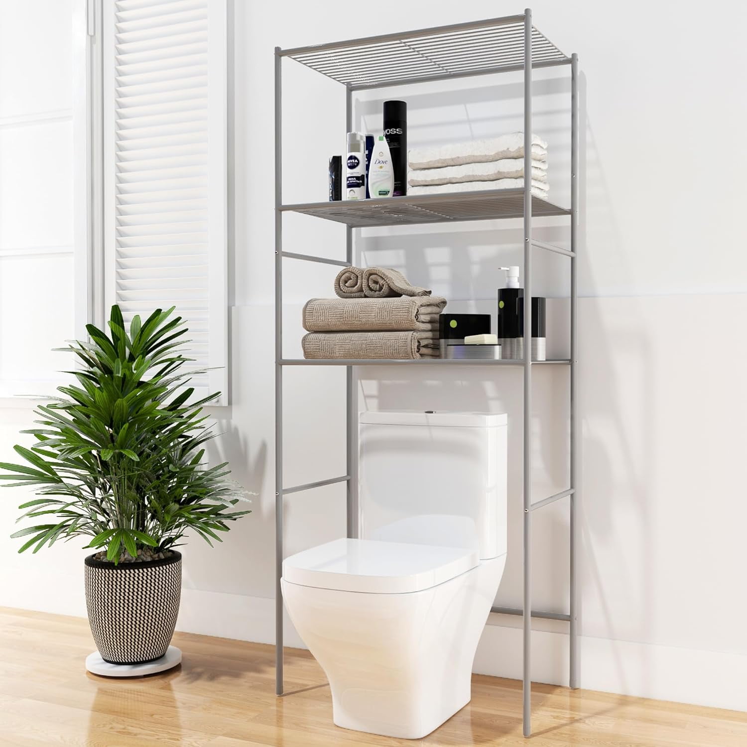 Over The Toilet Storage, 3-Tier Bathroom Organizer Shelf, Freestanding ...