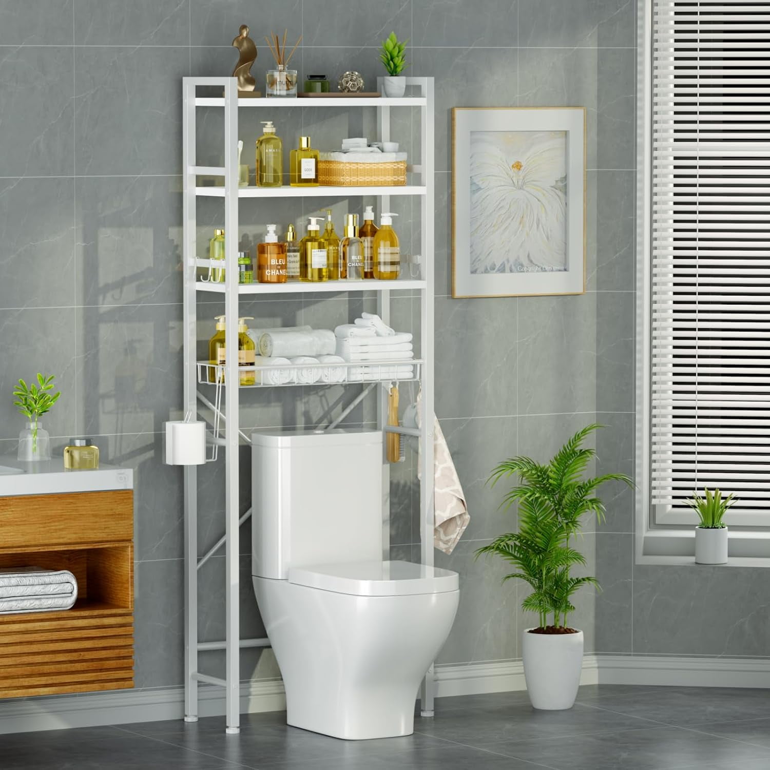 Over The Toilet Storage 4 Tier Adjustable Bathroom Organizers and ...
