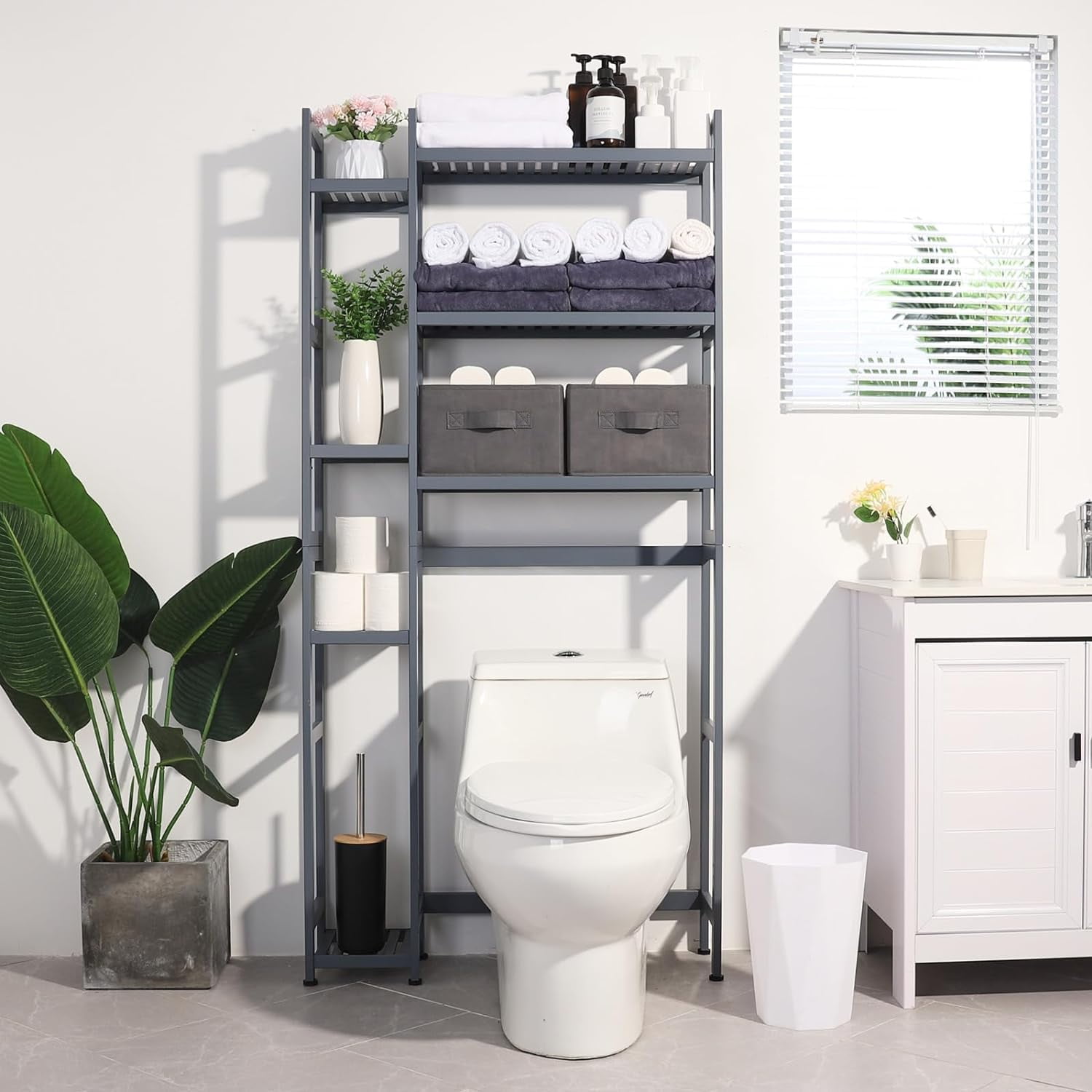 Over The Toilet Storage with Basket and Drawer, Bamboo Bathroom ...