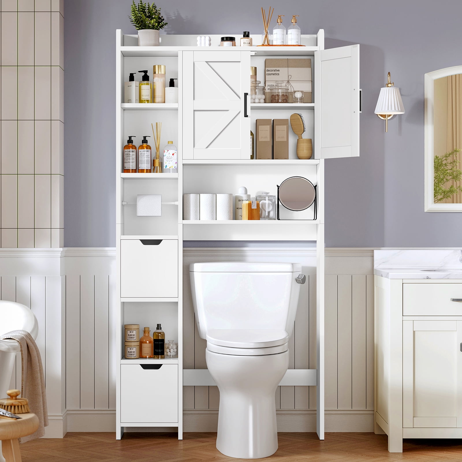 Over the Toilet Storage Cabinet with 2 Adjustable Drawers & Cabinet ...