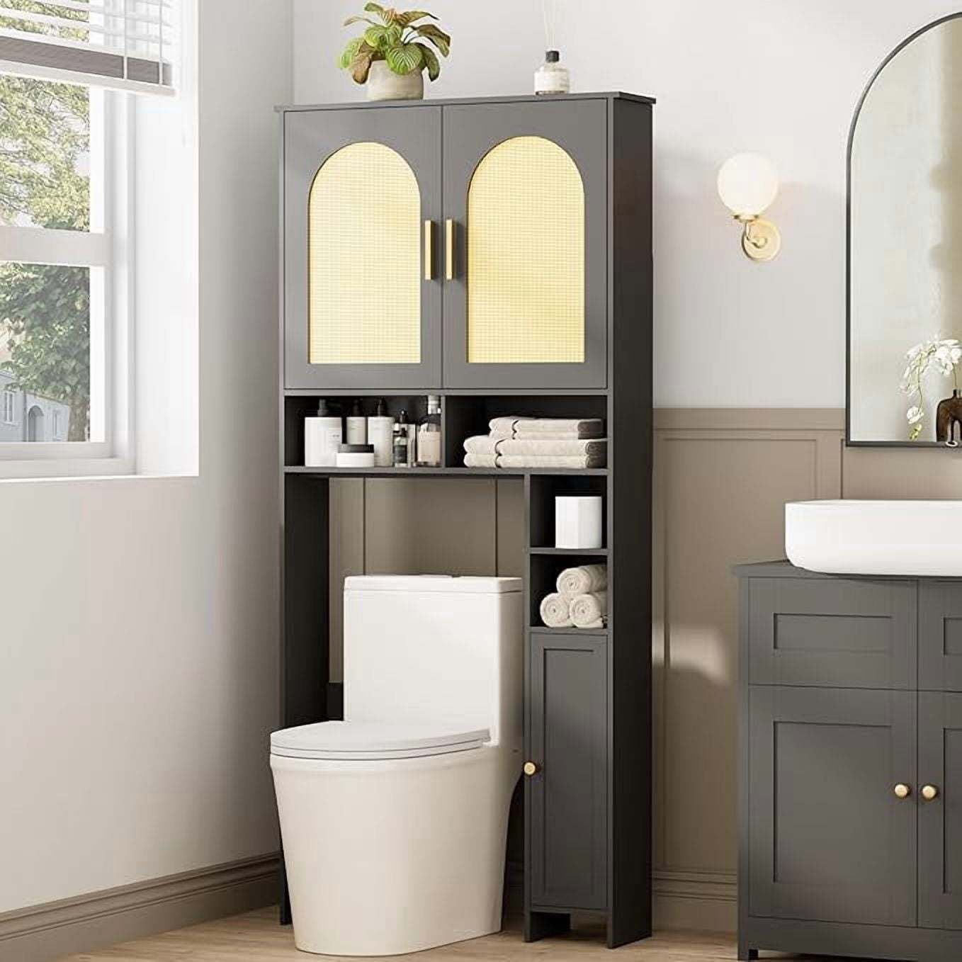 Over The Toilet Storage Cabinet with 2 Barn Door and Toilet Paper ...