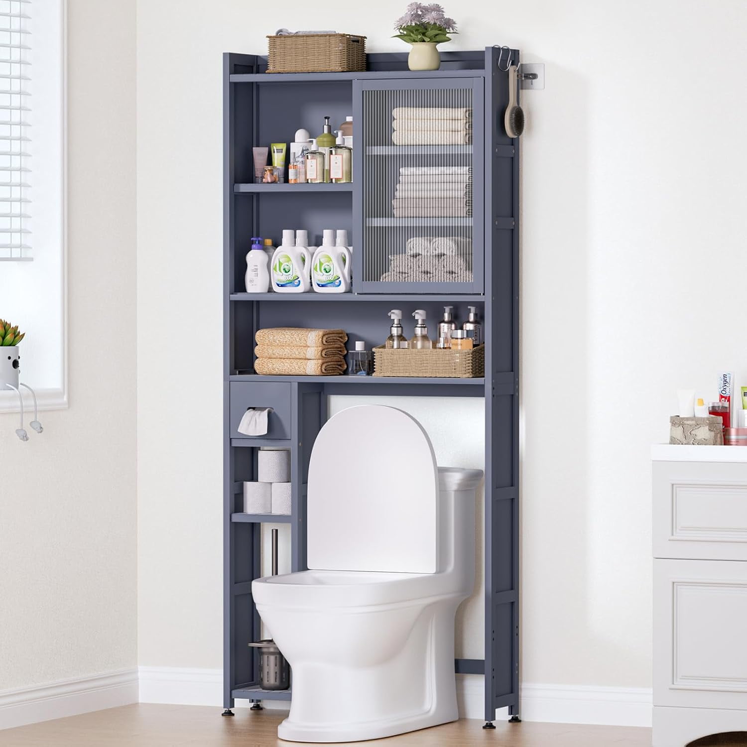 Over The Toilet Storage Cabinet with Acrylic Door Panel and Paper Towel ...