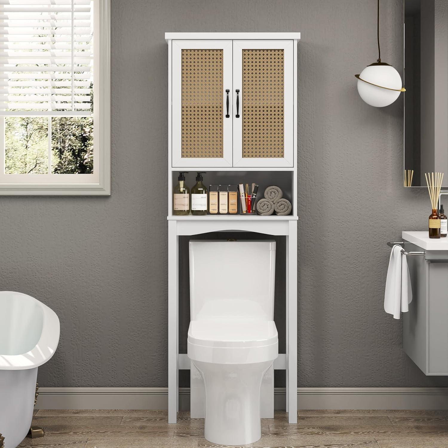 Over The Toilet Storage Cabinet with Adjustable Shelf Freestanding ...