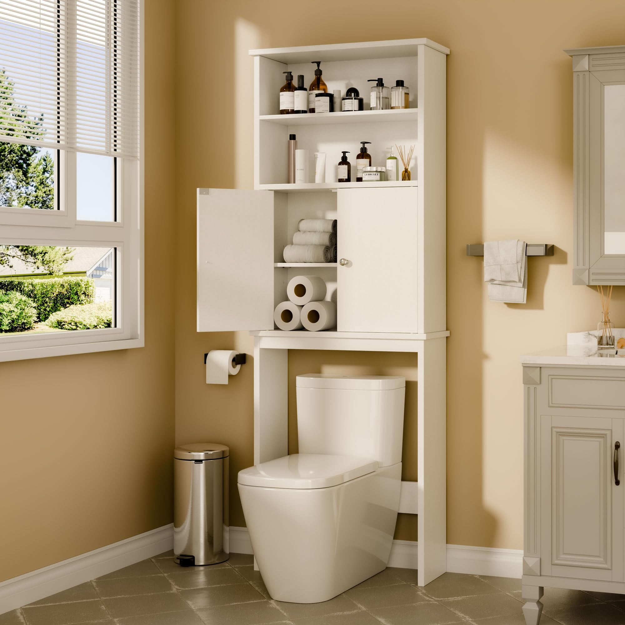 Over The Toilet Storage Cabinet, Bathroom Organizer with Open Shelves ...