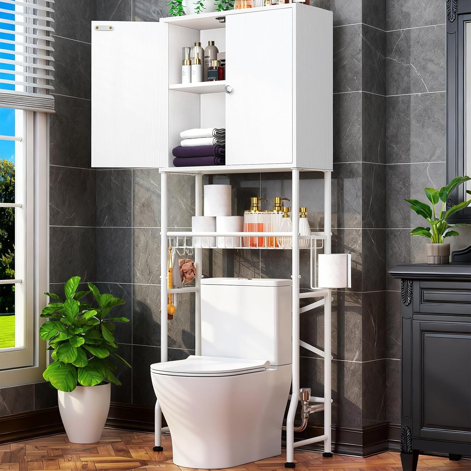 Over The Toilet Storage Cabinet - Bathroom Organizers Shelf with Barn ...