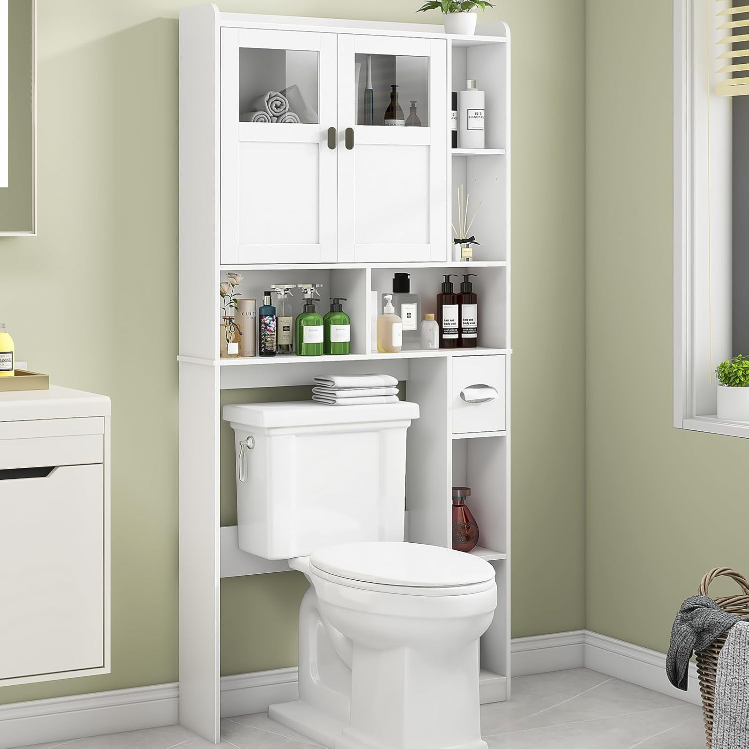 Over The Toilet Storage Cabinet, Bathroom Shelf Over Toilet with Glass ...