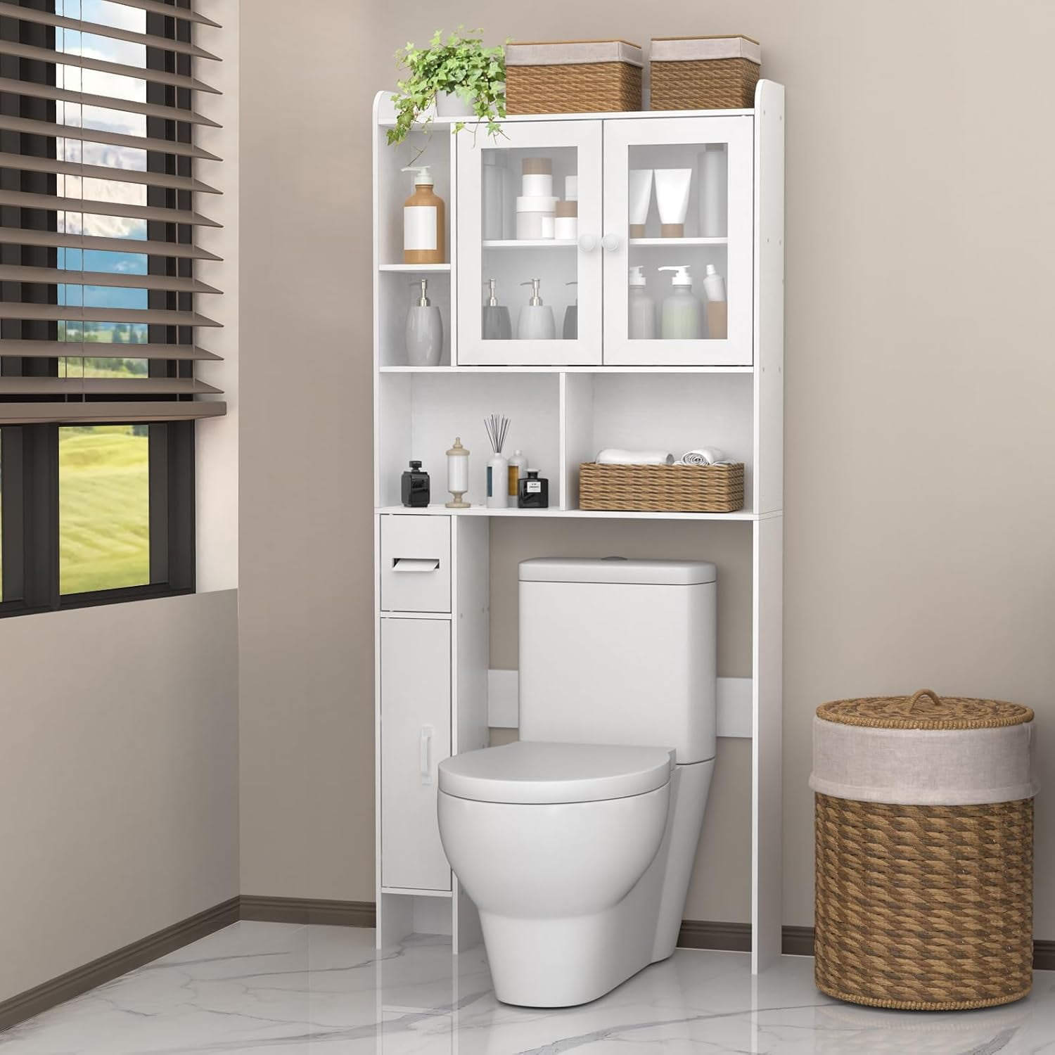 Over The Toilet Storage Cabinet, Behind Toilet Bathroom Organizer with ...
