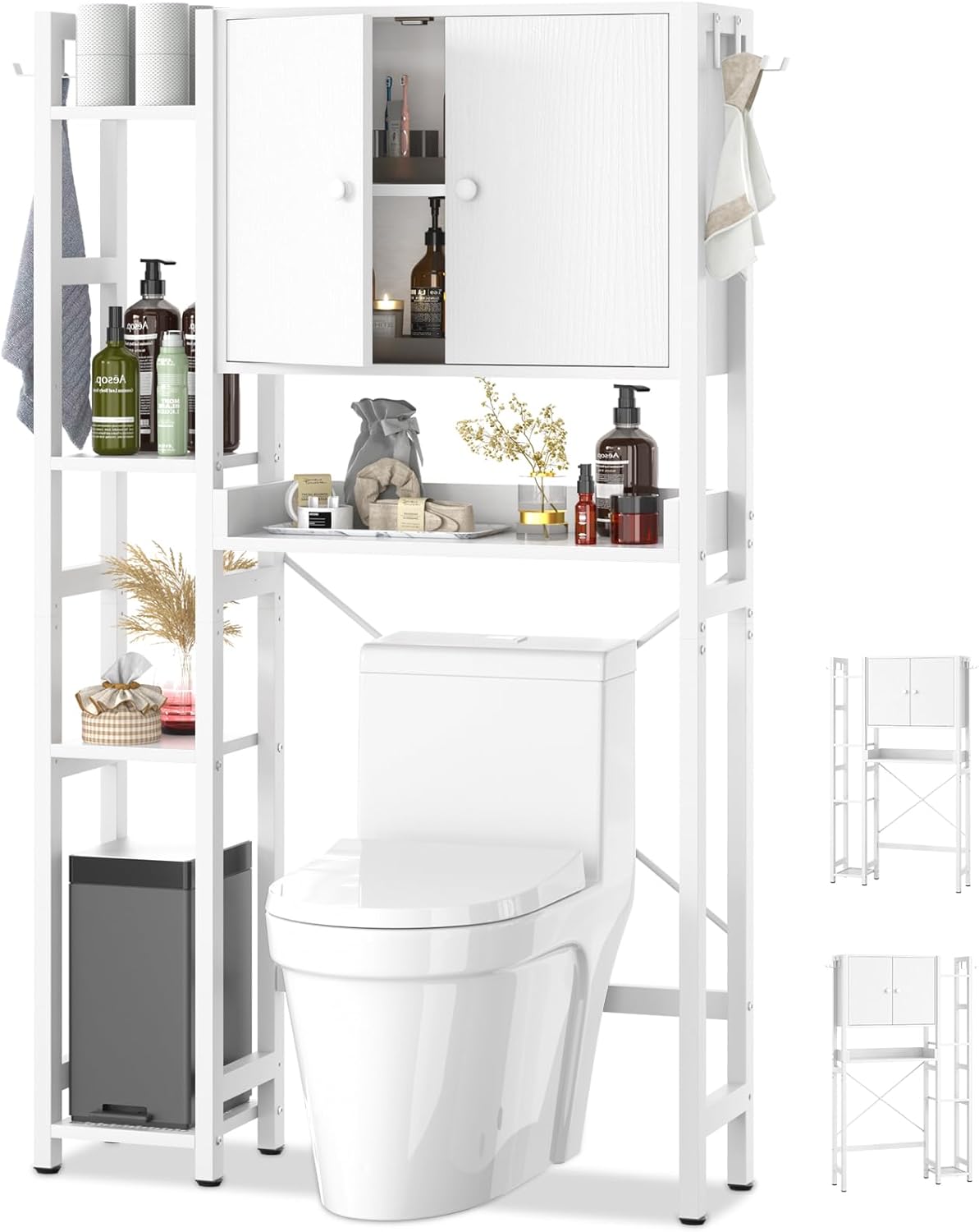 Over The Toilet Storage Cabinet with Doors - 7 Tier Bathroom Organizer ...