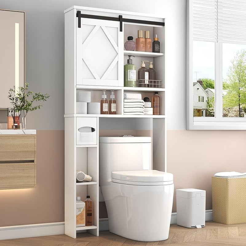 Over the Toilet Storage Cabinet with Farmhouse Sliding Barn Door, Above ...