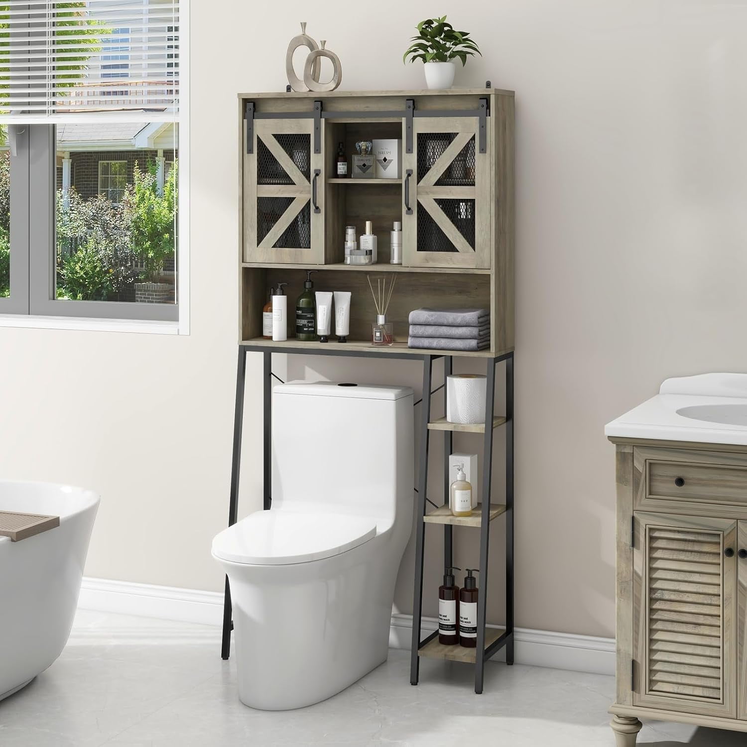 Farmhouse Bathroom Cabinet Farmhouse Over-The-Toilet Storage Cabinet ...