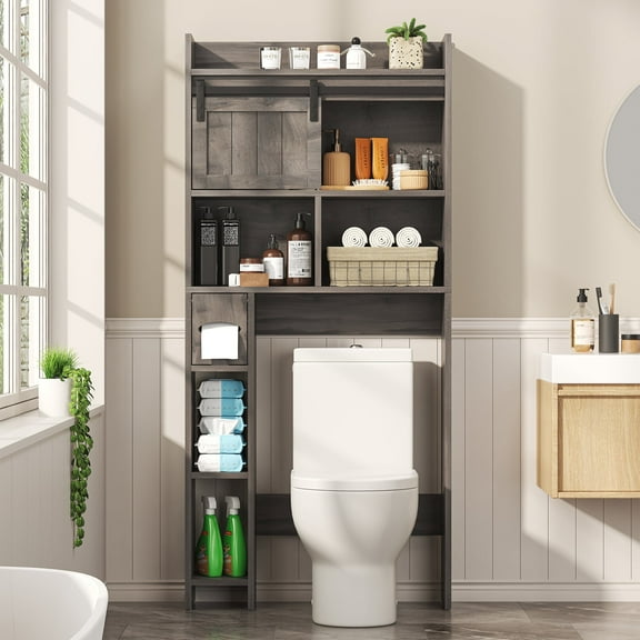 HUANG Farmhouse Over The Toilet Storage Cabinet with Sliding Door ...