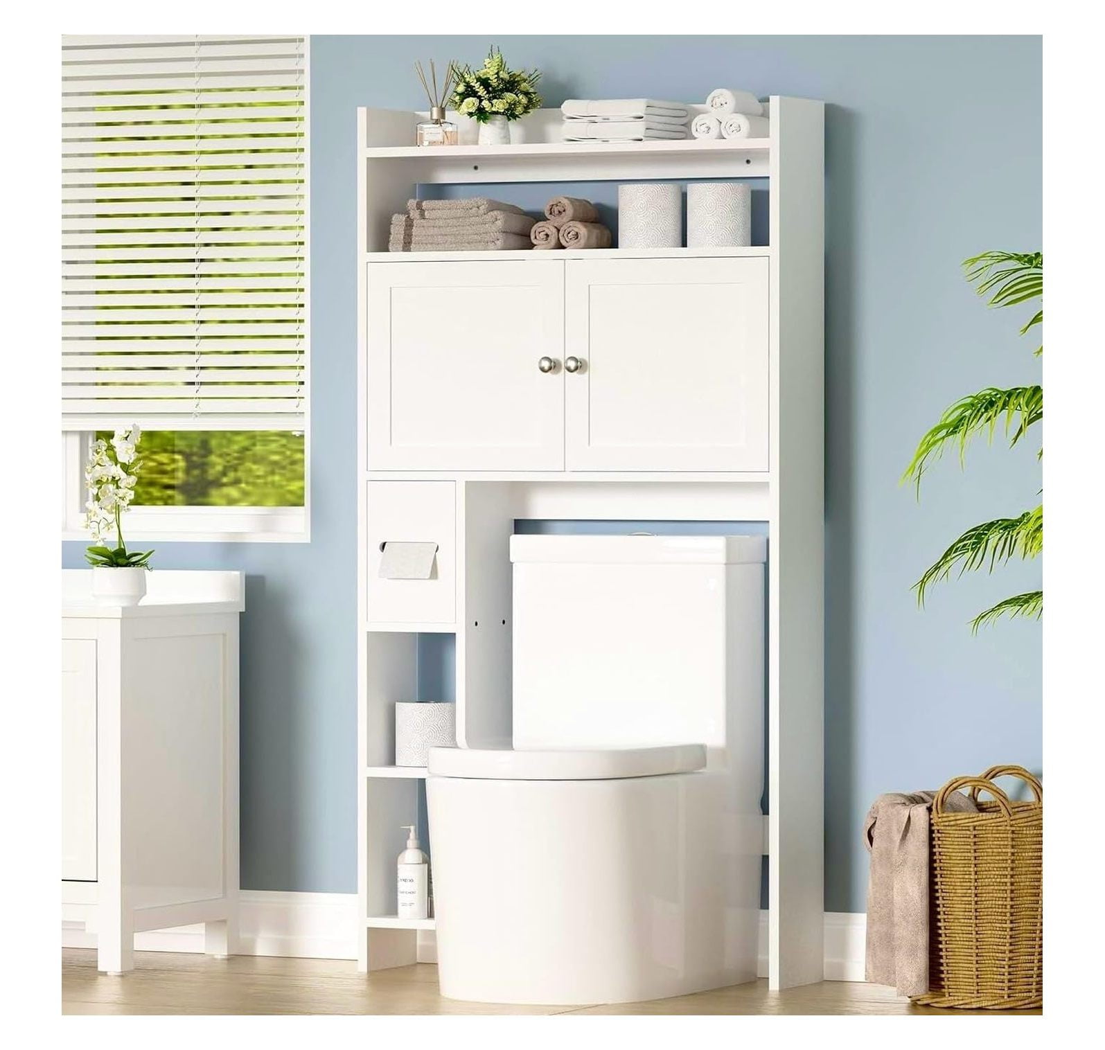 Over The Toilet Storage Cabinet with Holder Stand, 7-Tier Freestanding ...