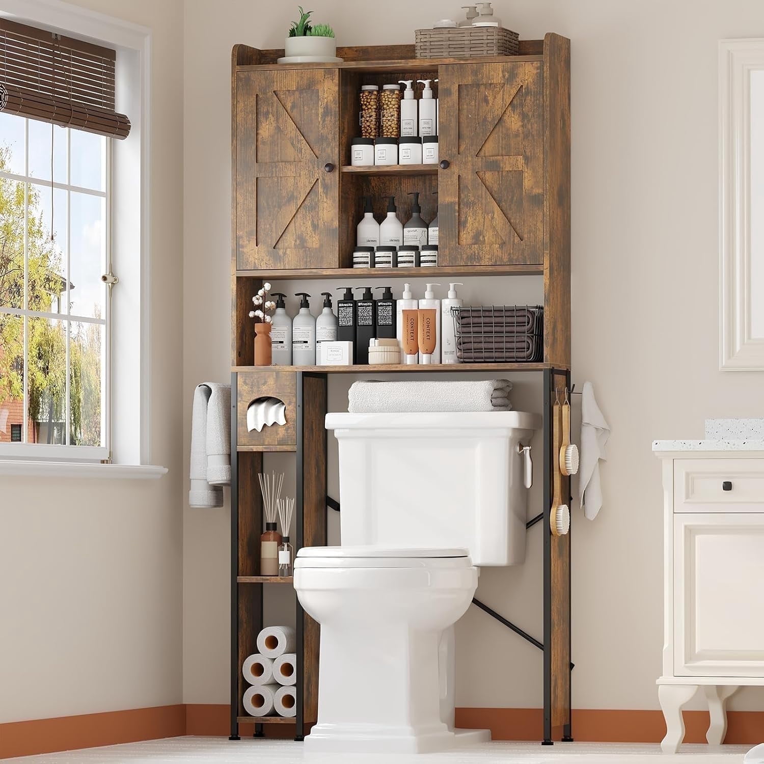 POAO Over the Toilet Storage Cabinet with Metal Frame &7 Storage ...
