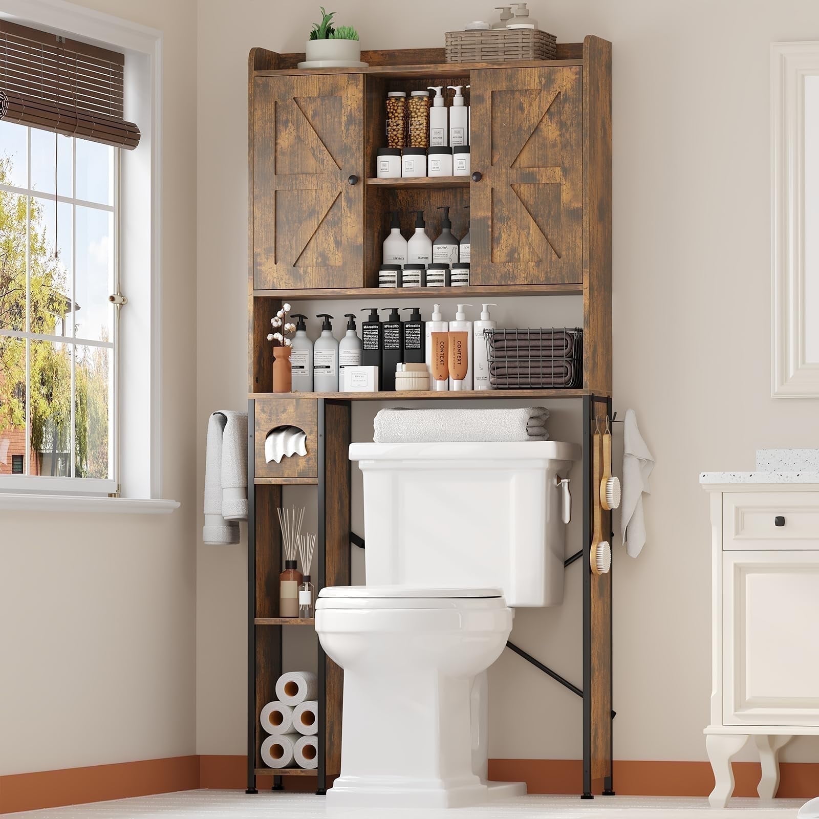 Freestanding Over The Toilet Storage Cabinet With Adjustable Shelves ...