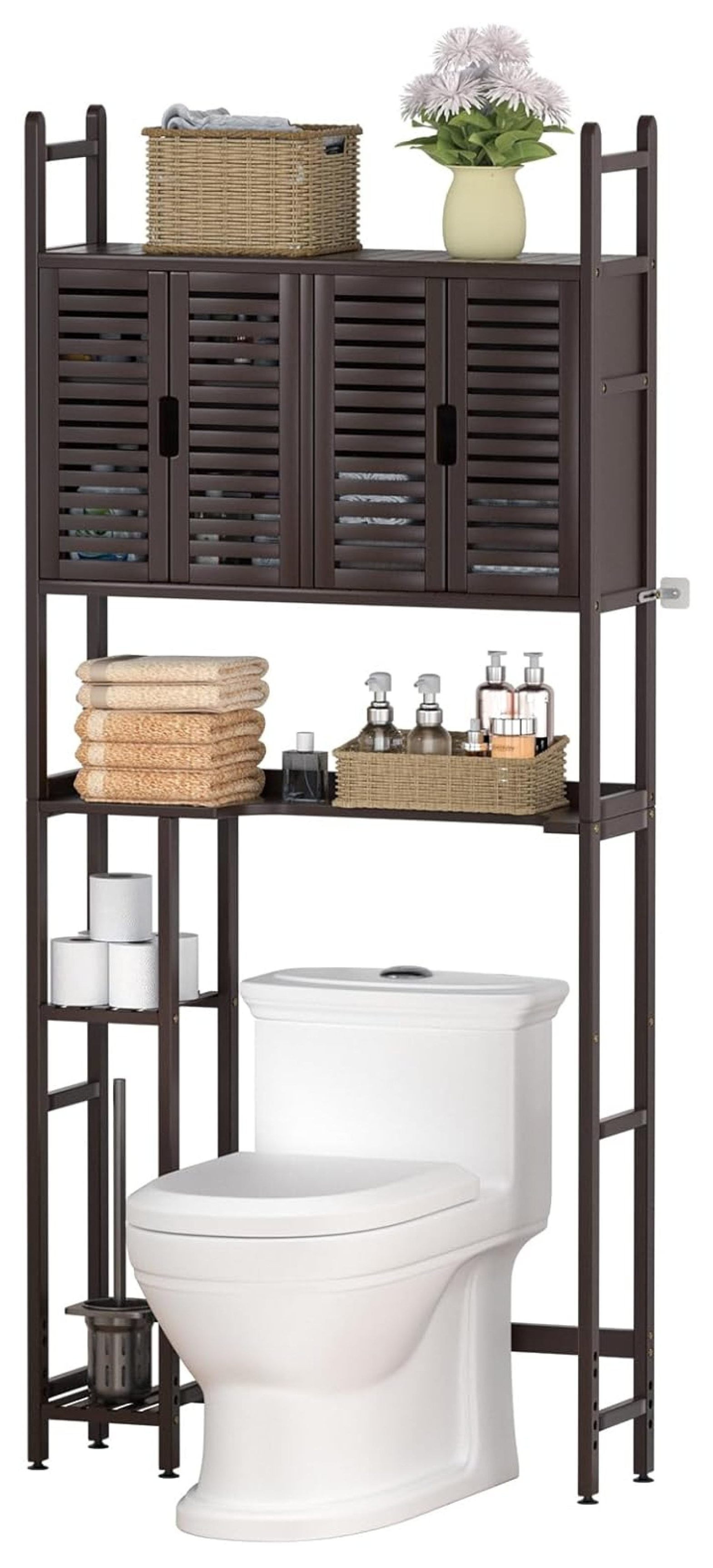 Over The Toilet Storage Cabinet with Paper Holder Stand,Bamboo Bathroom ...