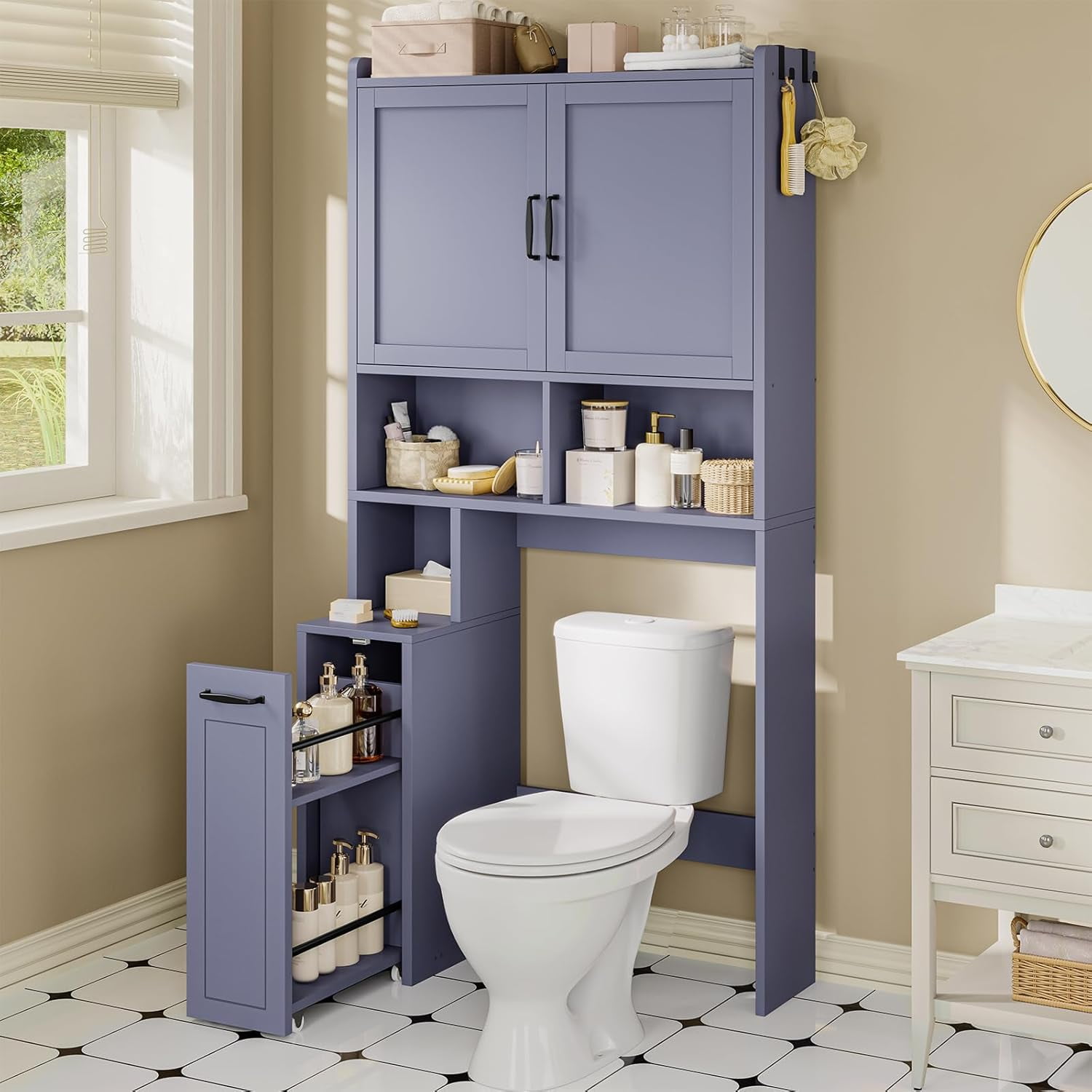 Over The Toilet Storage Cabinet with Pulley Small Bathroom Storage ...