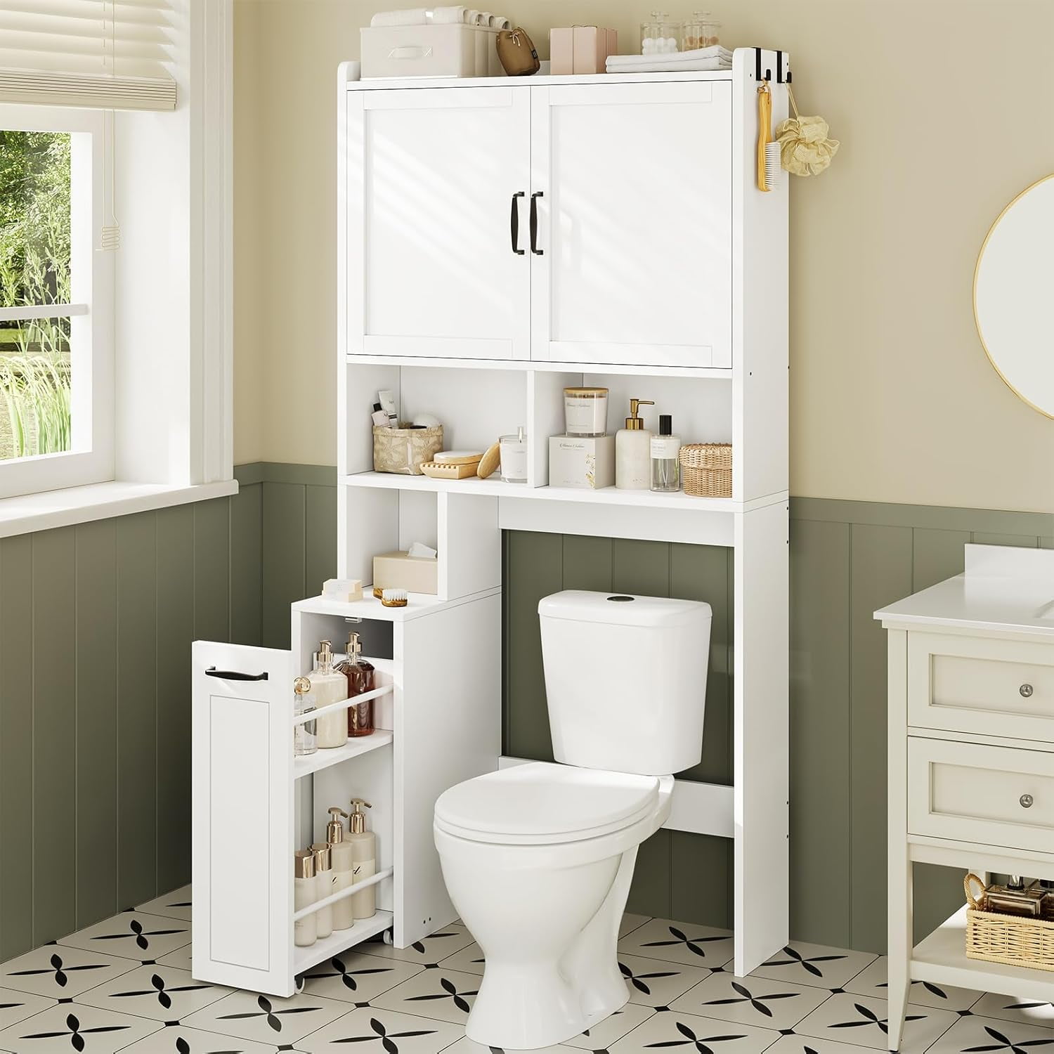 Over The Toilet Storage Cabinet with Pulley Small Bathroom Storage ...