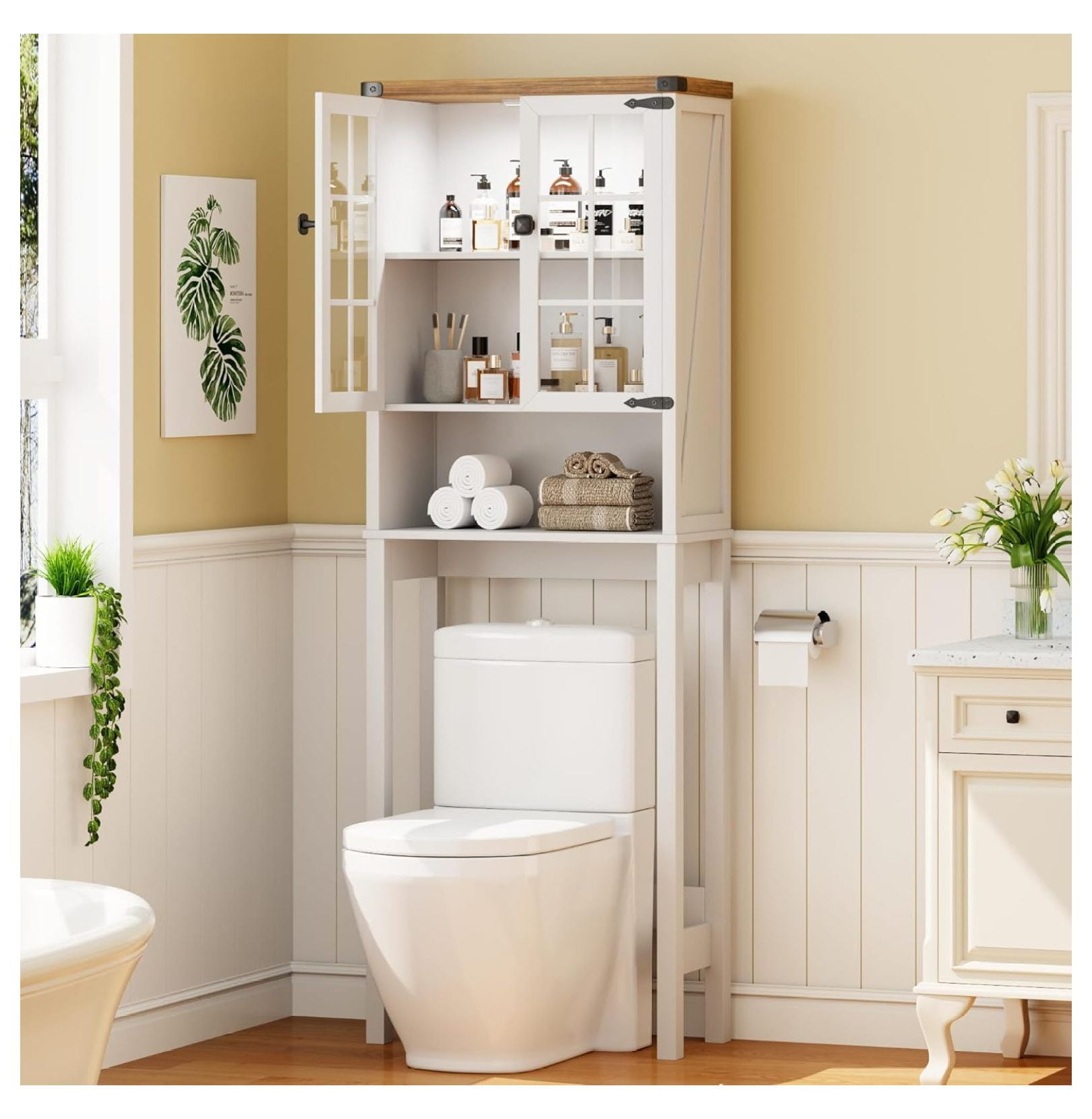 Over The Toilet Storage Cabinet with Shelves & Doors, Toilet Shelf ...