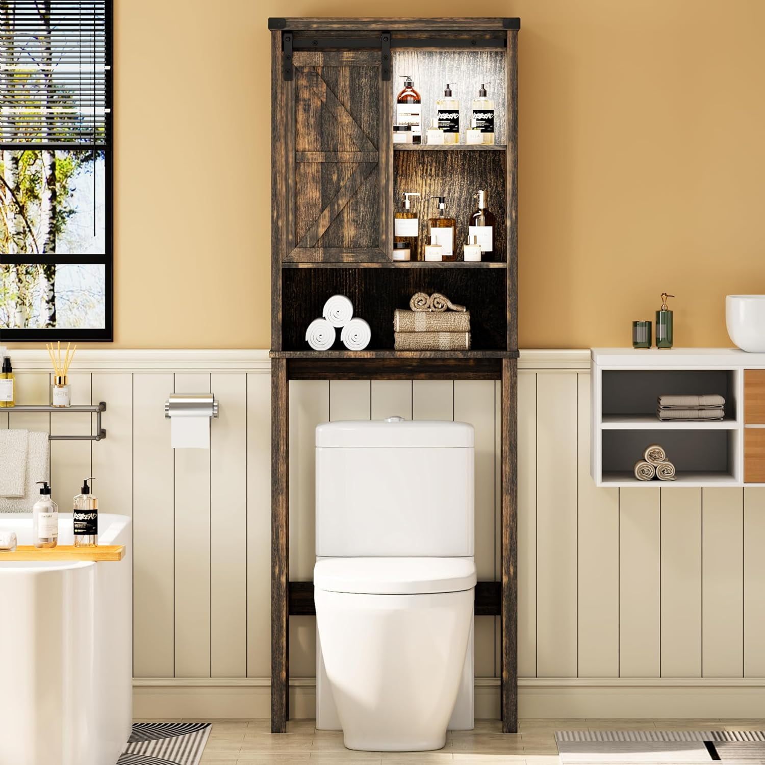 Over The Toilet Storage Cabinet with Sliding Barn Door, Farmhouse ...